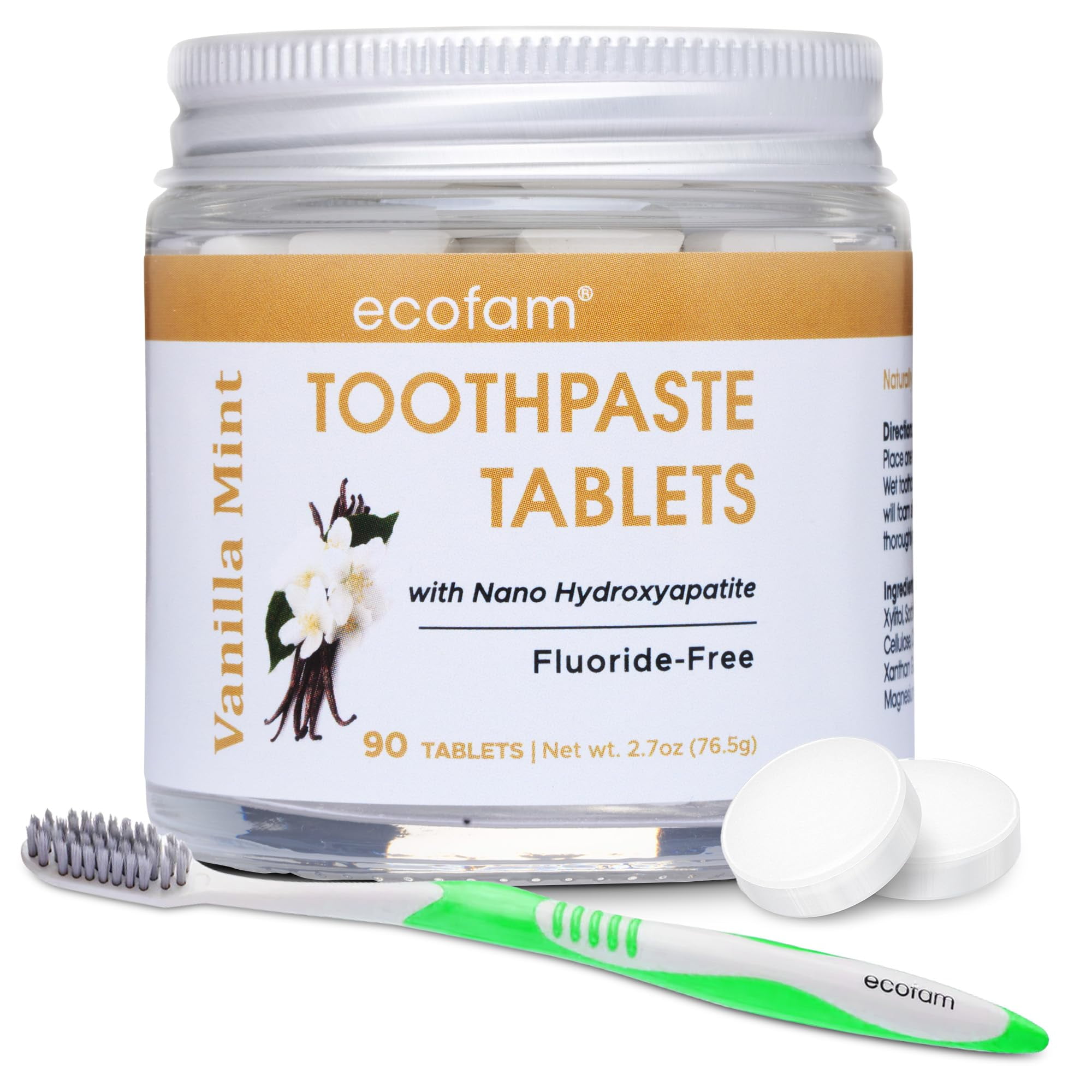 Ecofam Toothpaste Tablets 90 MMF7 Count Vanilla Mint in Glass Jar + Eco ...