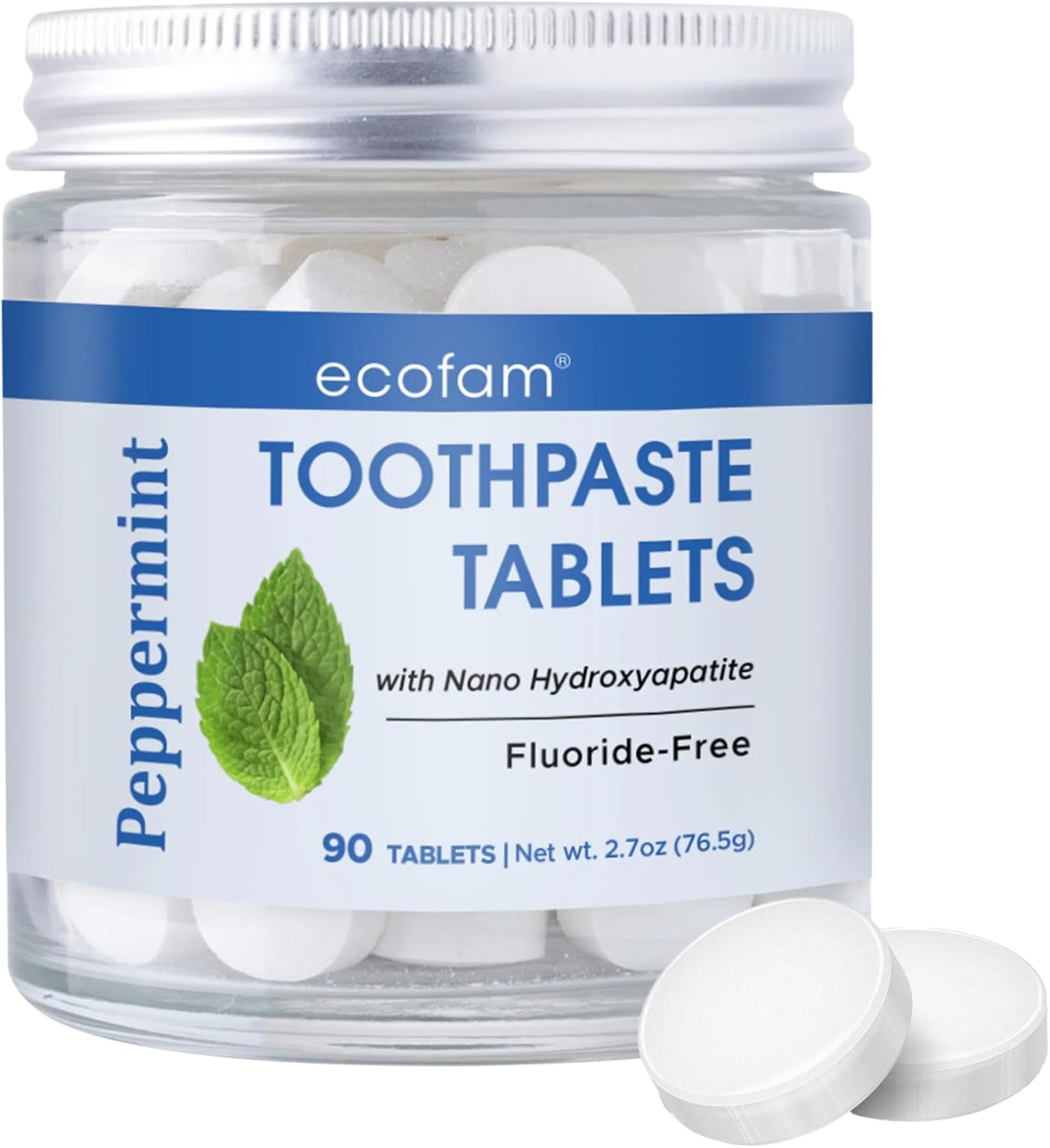 Ecofam Toothpaste Tablets, Peppermint, Fluoride Free, Nano Hydroxyapatite, 90 Tabs - Walmart.com