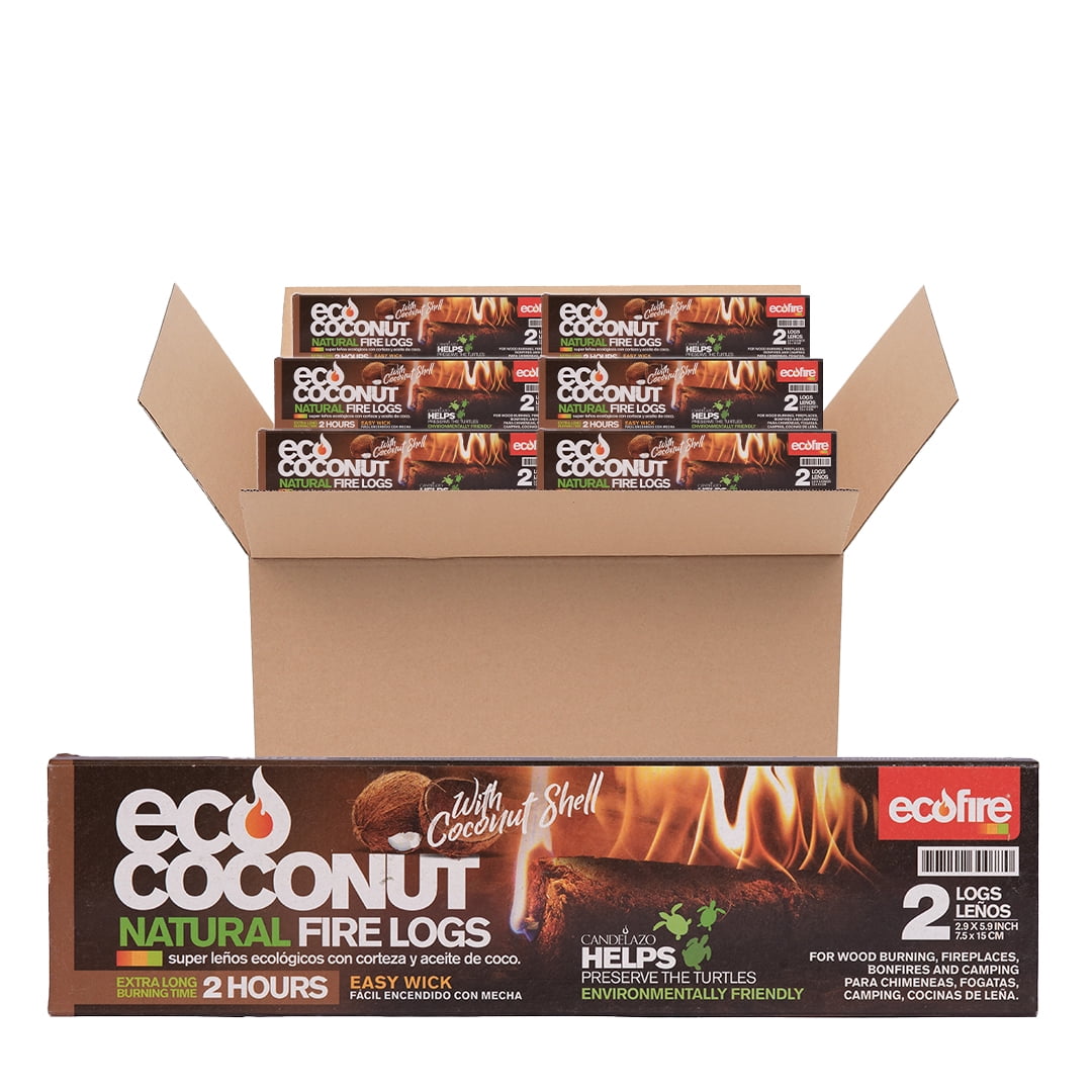 Eco Fire Coconut Firelog Box, 2 Logs, 40.21 oz, Pack of 6, Burns 2 ...