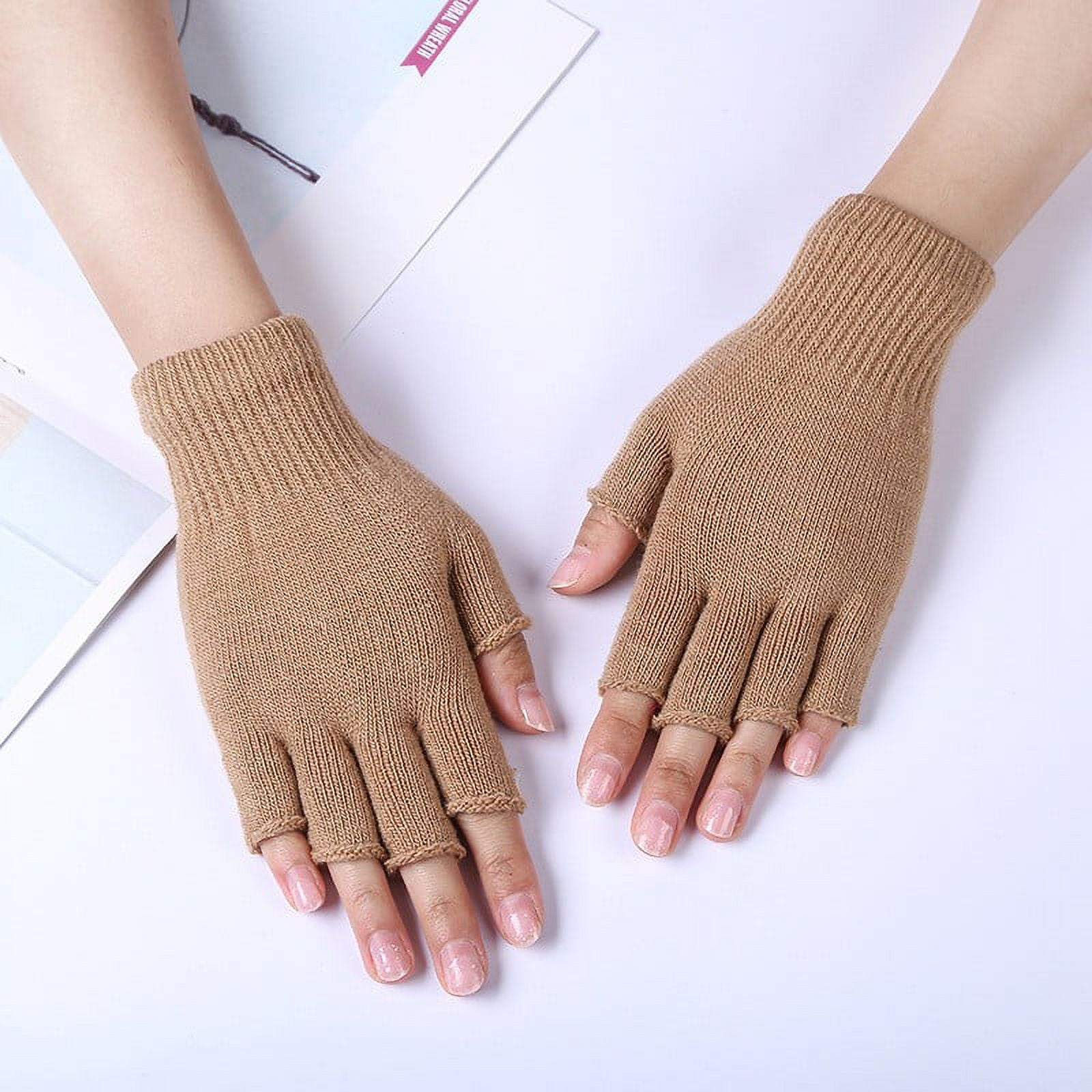 Ecohintz Fingerless Knit Gloves - Winter Warm Half-Finger Mitten for ...