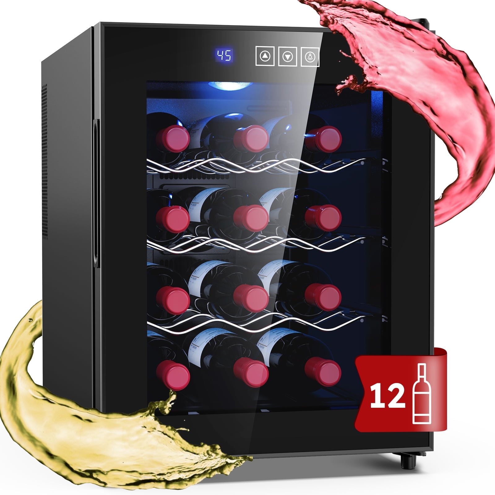Ecojoy 12 Bottle Wine Cooler Refrigerator，Rapid Cooling,Touch Control ...