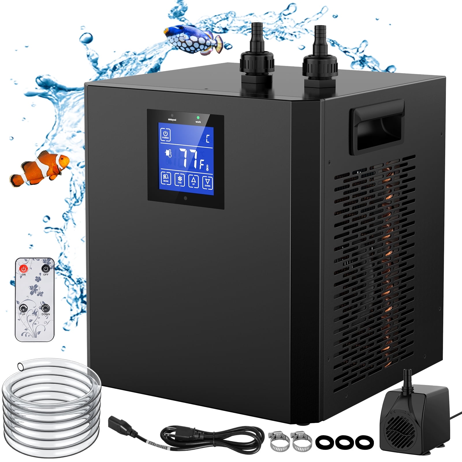 QAUSOU 79Gal/300L Aquarium Chiller Water Chiller Hydroponic 1/3 HP Tank Cooler With Remote ...