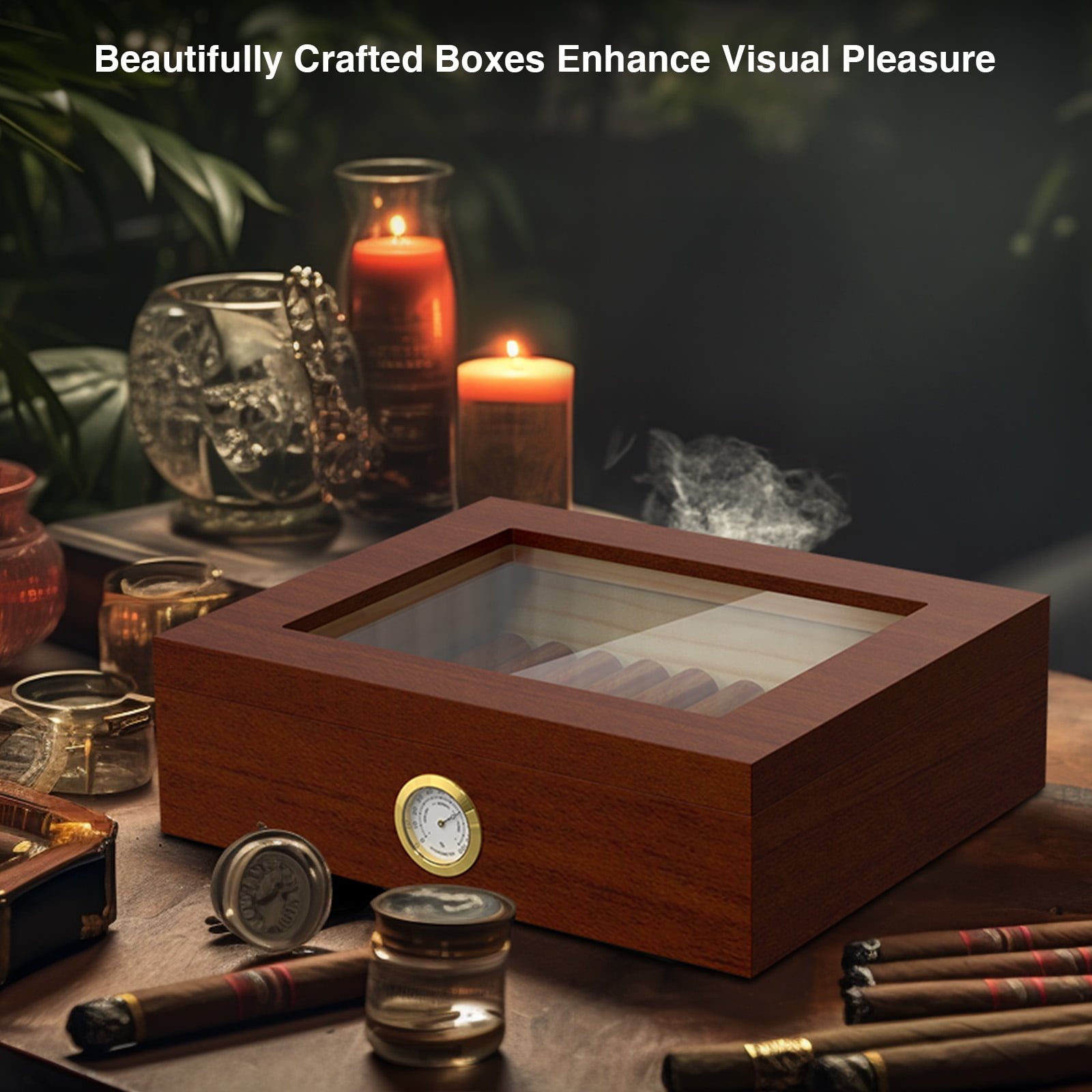 Ecojoy Cigar Humidor Case Box with Hygrometer Humidifier Divider and ...