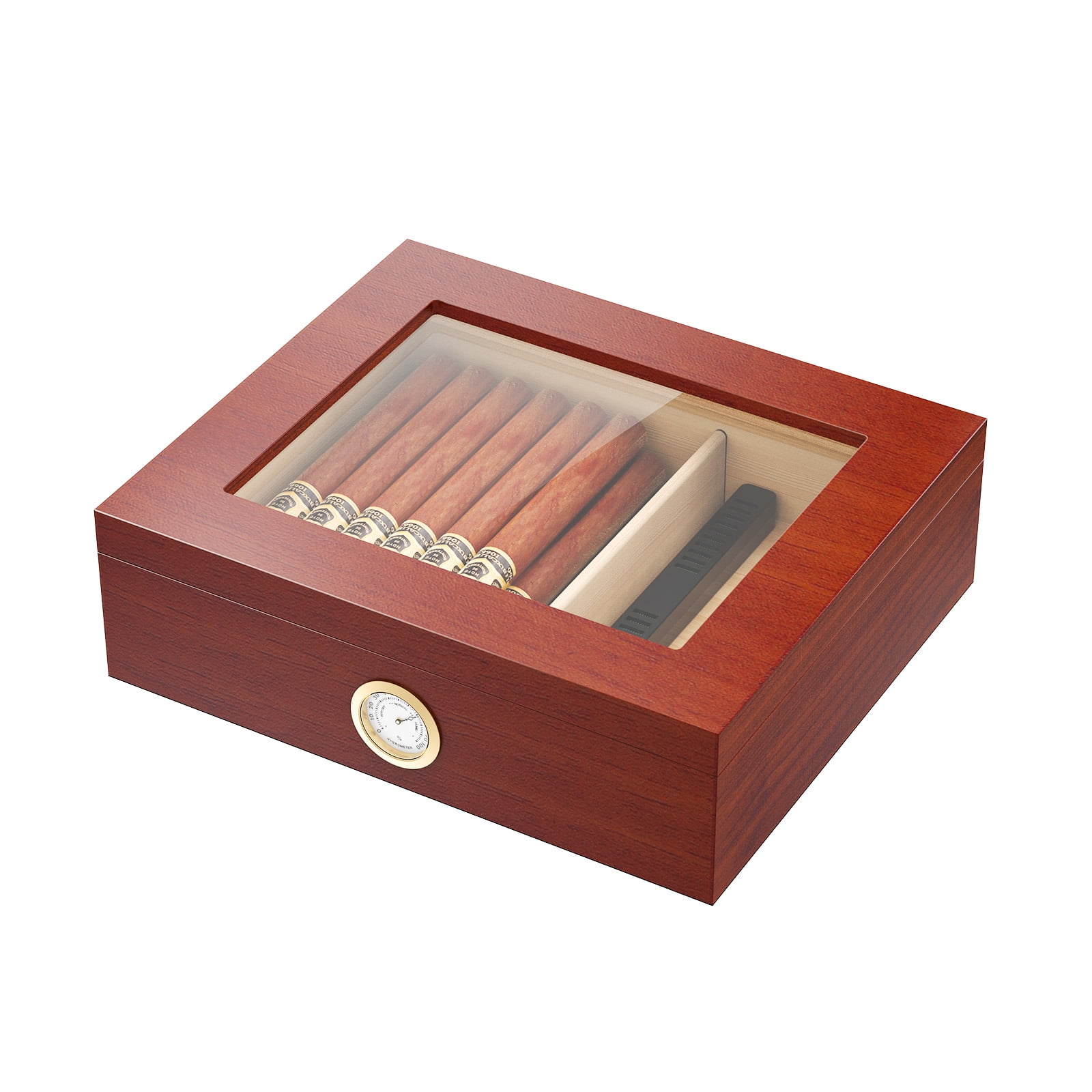 Ecojoy Cigar Humidor Case Box with Hygrometer Humidifier Divider and ...