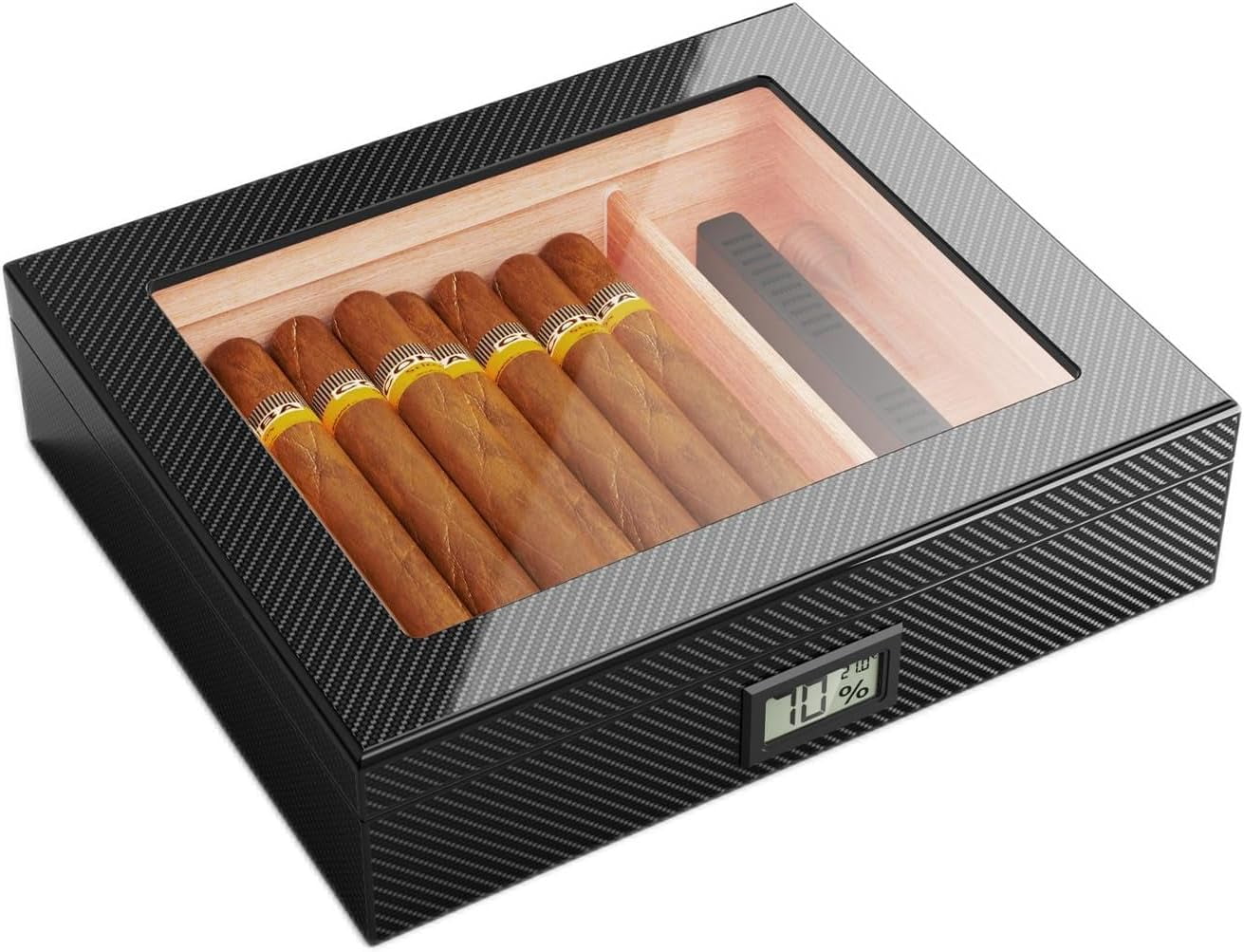 Ecojoy Cigar Humidor Case Box with Hygrometer Humidifier Divider and ...