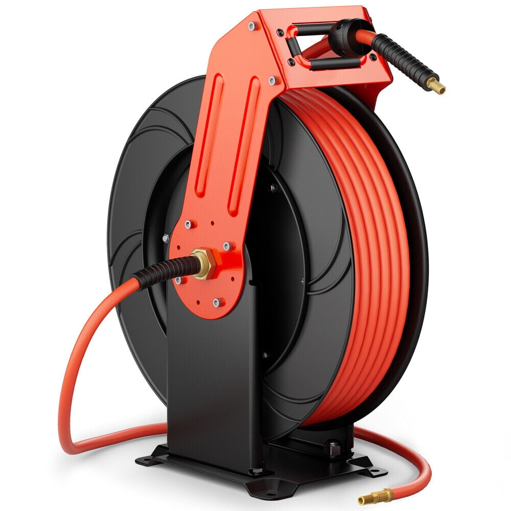 Ecojoy Retractable Air Hose Reel 50ft x 3/8" Heavy Duty Steel Double ...