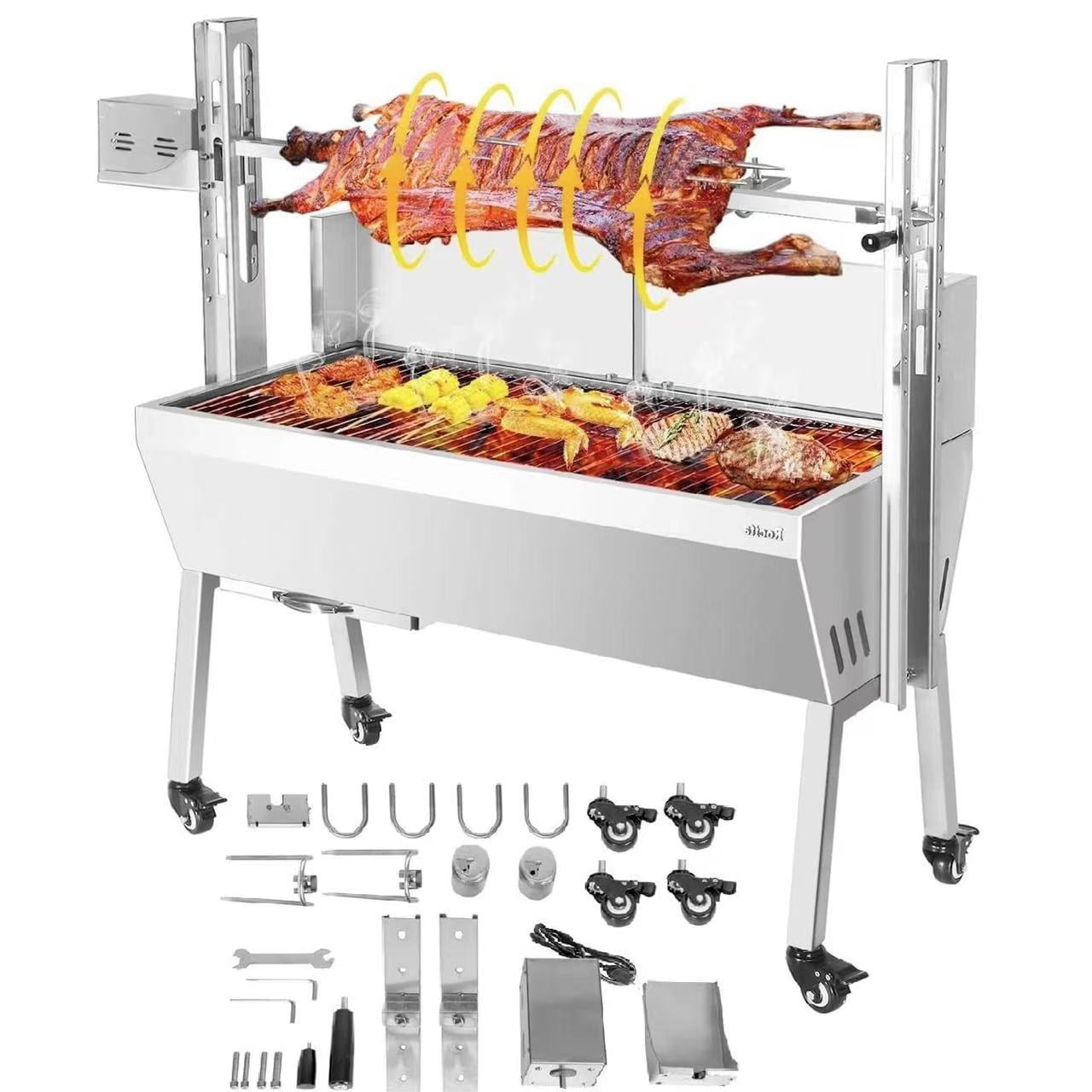 Ecojoy 132lbs Stainless Steel Rotisserie Grill Roaster with 25W Motor ...