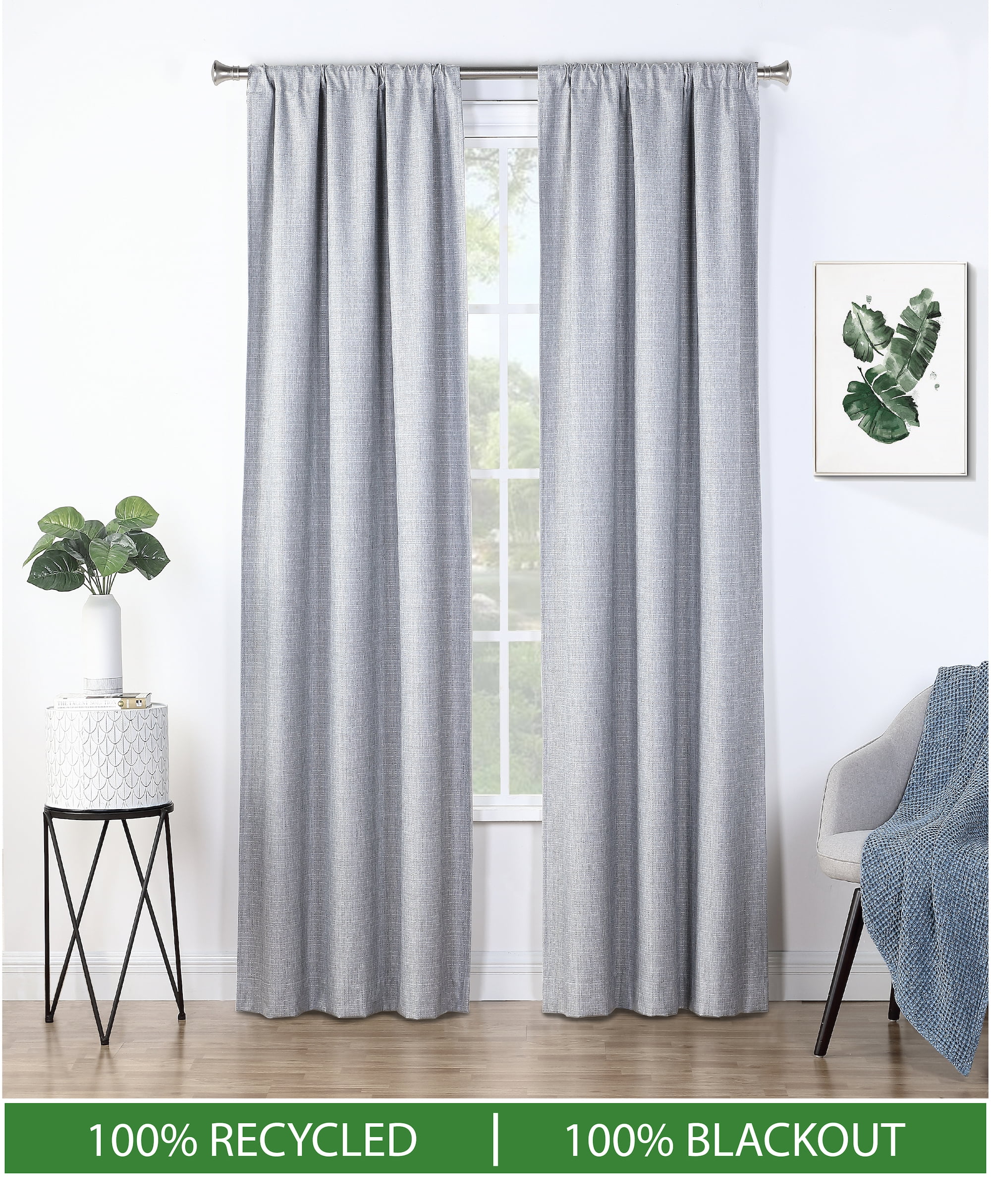 Ecologee Textured 100% Blackout Indoor Curtains 2 Pack Panel Set - 100% ...