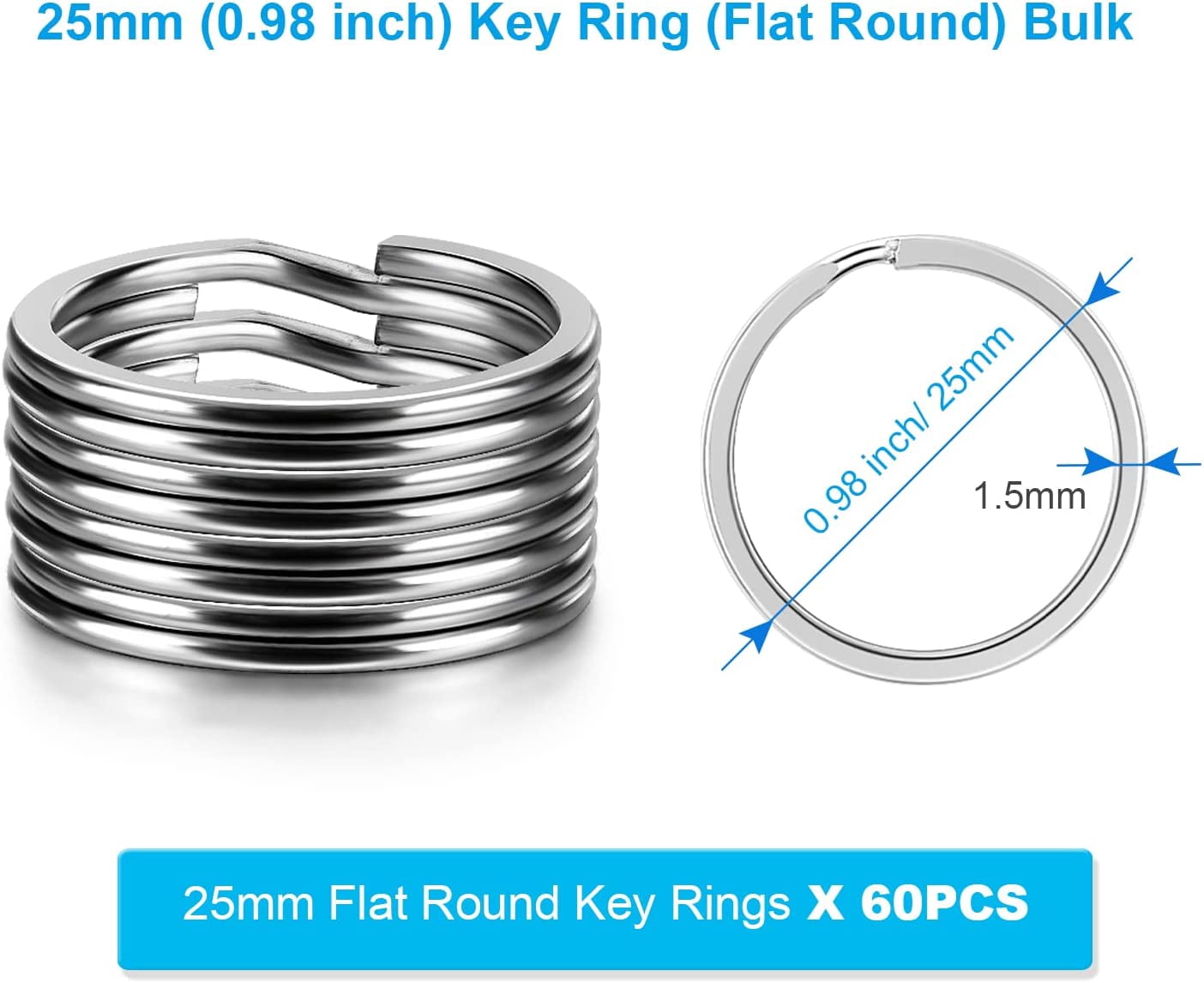 Ecoluxeon 1 Inch Key Rings Bulk - 60pcs Flat Round Metal Split Rings ...