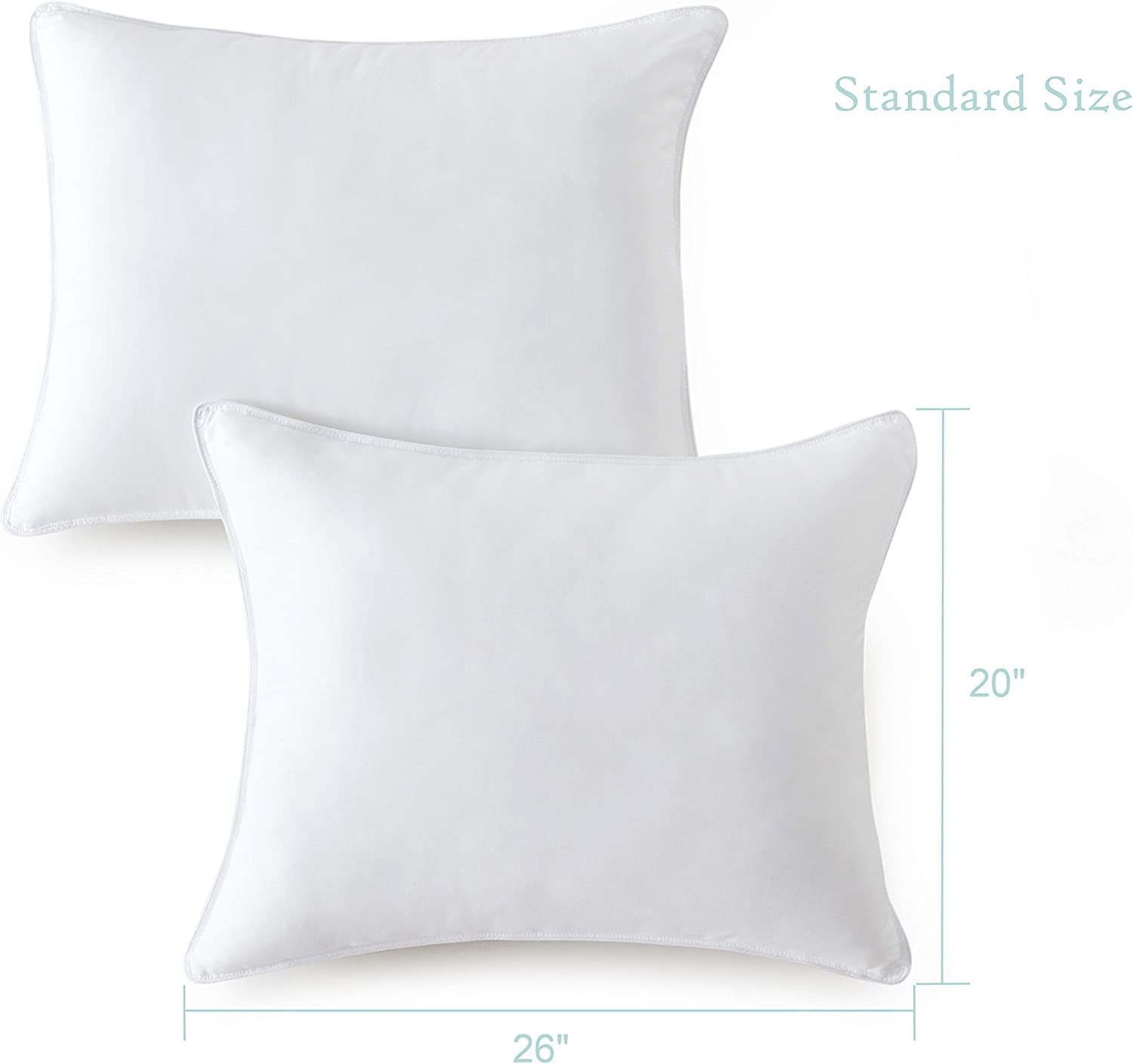 Ecoluxeon Bed Pillow Standard Size Set of 2, Shams Insert 20 x 26 inch ...