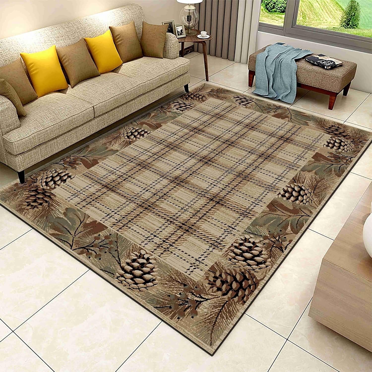 Ecoluxeon Rustic Cabin Area Rug, 3x5ft, Country Nature Leaf Pine Cone ...