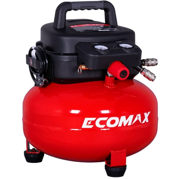 Ecomax 6 Gallon Portable Pancake Air Compressor, 150 PSI 1.0 HP Oil-Free Electric for Home ...