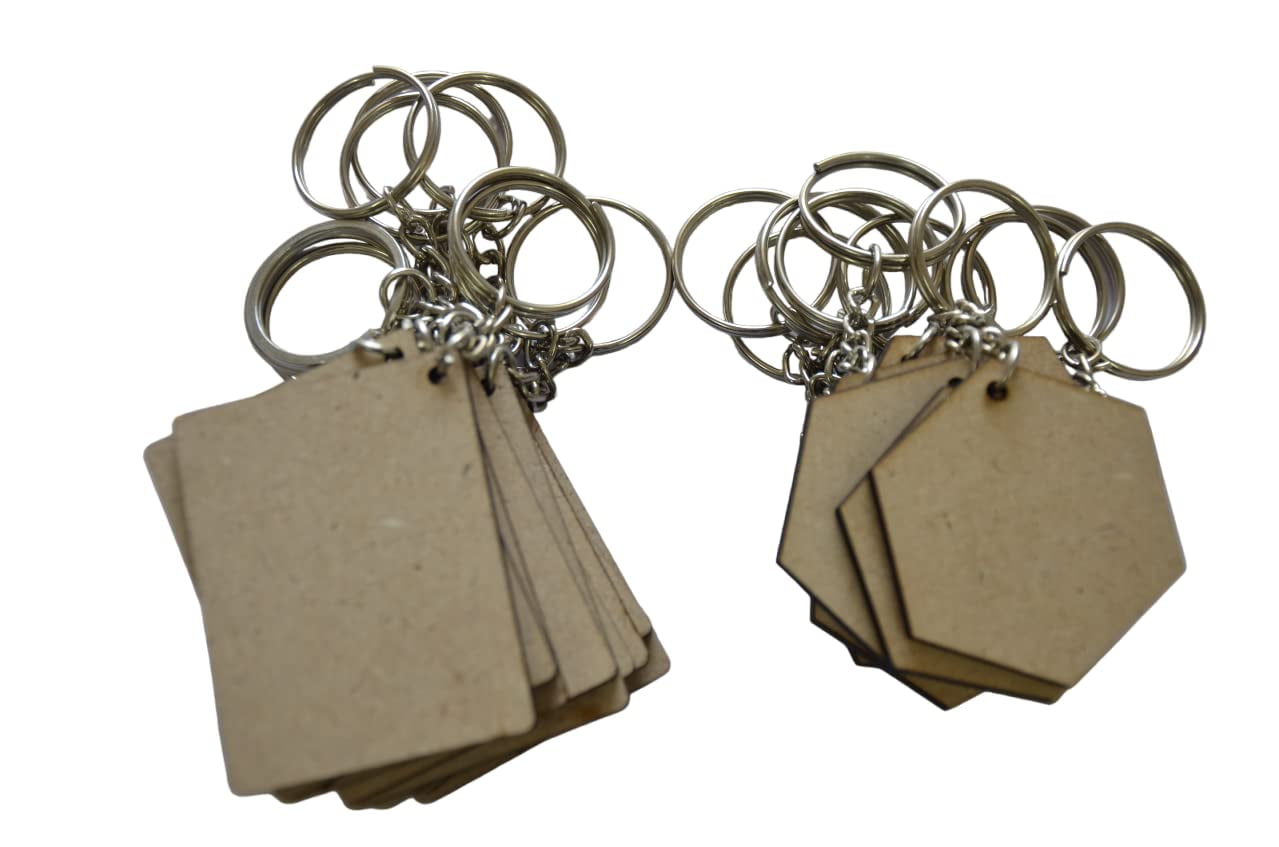 Ecomology Pack of 40 20Rectangle 20Hexagon 2 Shape Key Chains with Ring ...