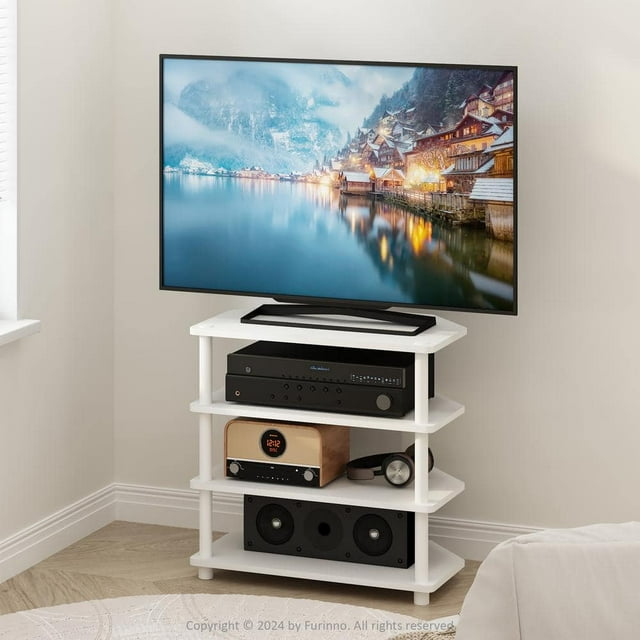 Econ Easy Assembly White TV Stand Entertainment Center Fits TV's up to ...