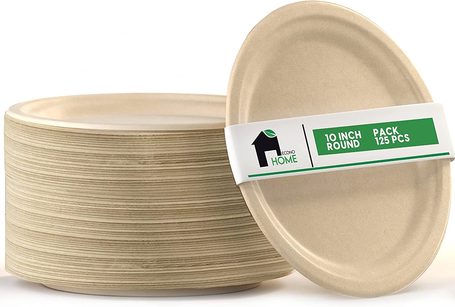 EconoHome 10 Inch Compostable Plates [125-Pack] - Microwaveable, Eco ...