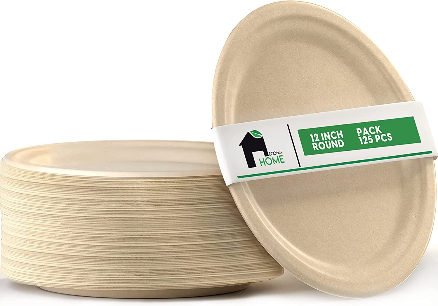 EconoHome 12 Inch Compostable Plates [50-Pack] - Bagasse Tray ...