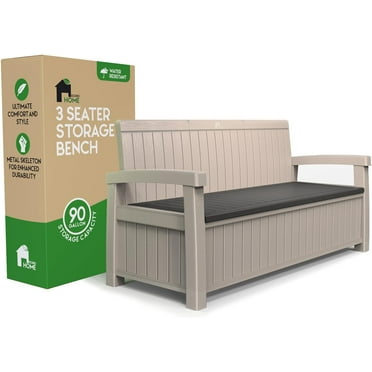 Outdoor Deck Box Bench with Cushion All-Weather Storage with Backrest ...