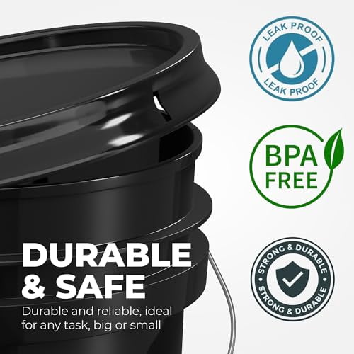 EconoHome 5-Gallon Black Bucket Pail Container with Lid | Metal Handles ...