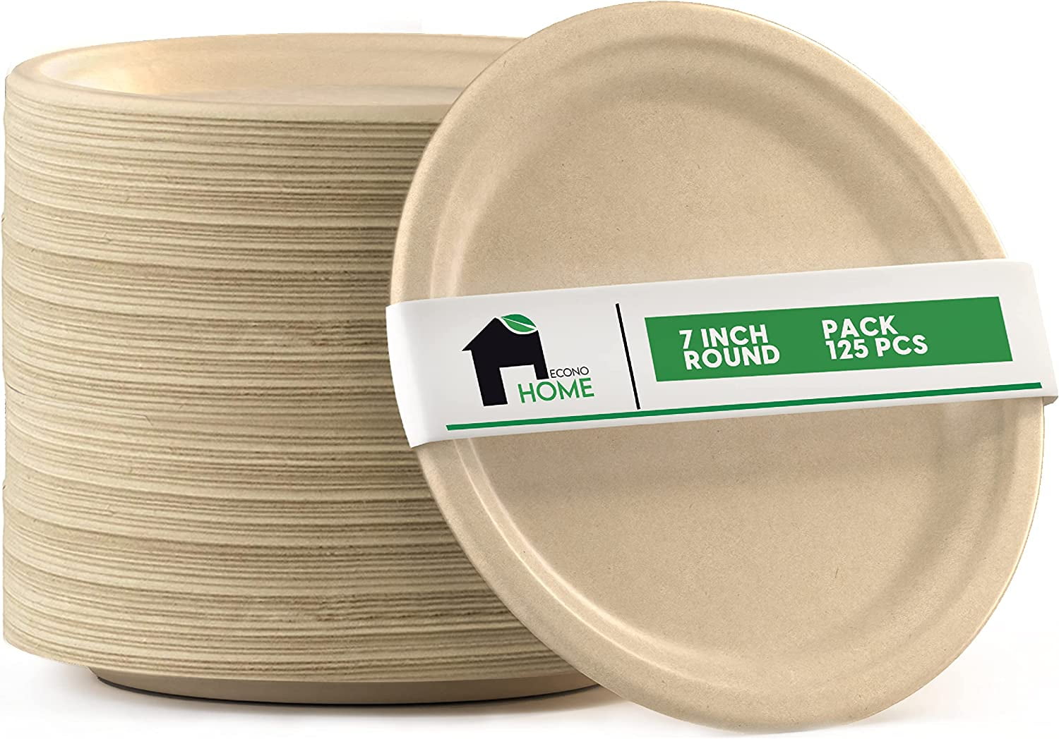 EconoHome 7 inch Compostable Party Plates, Eco-Conscious, Bagasse, 125 ...