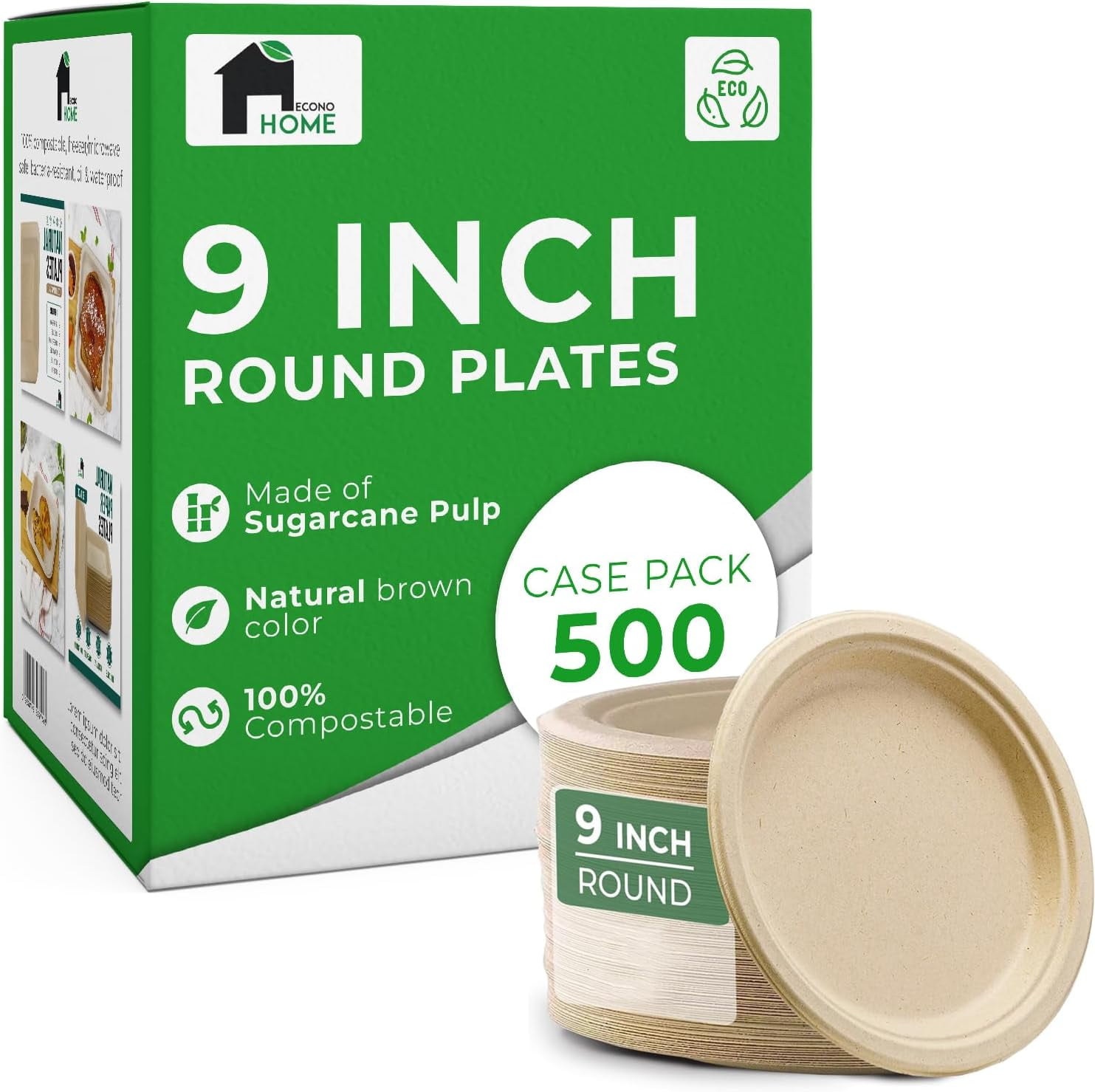 EconoHome 9 Inch Compostable Paper Plates - Eco-Conscious Disposable ...