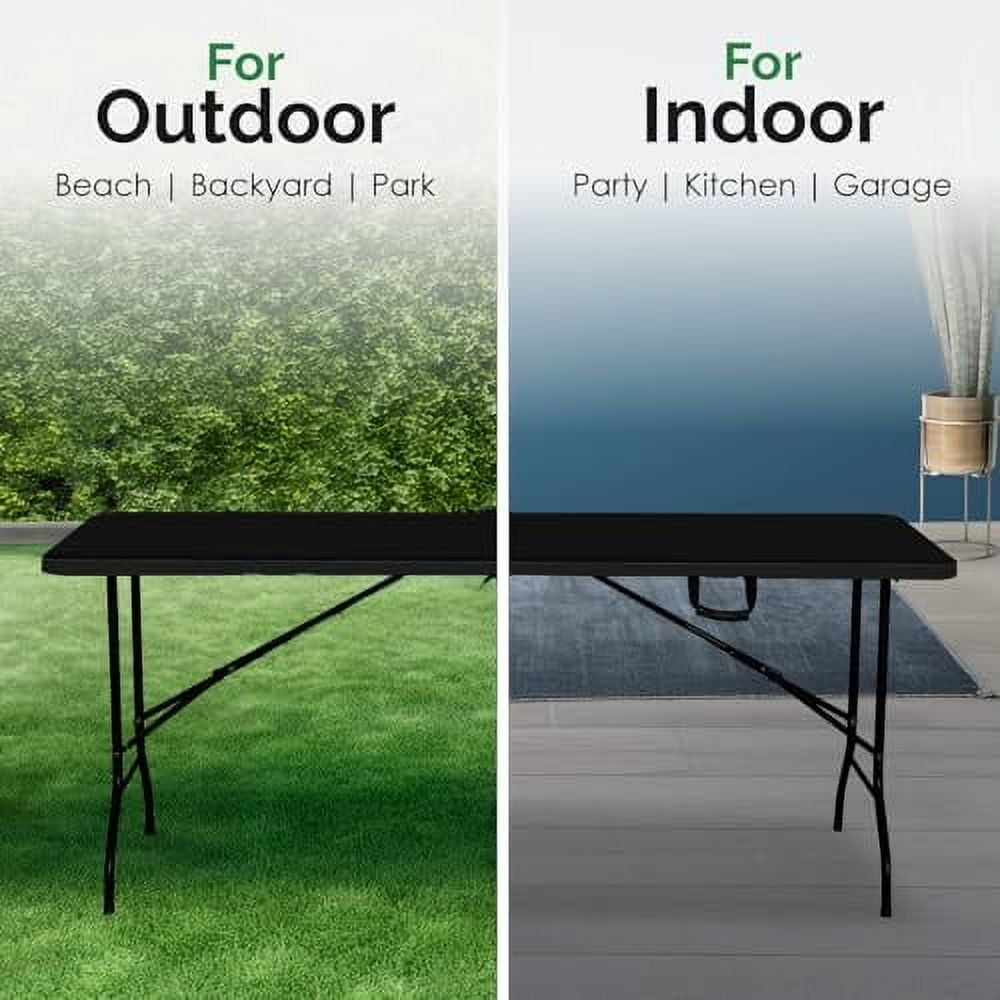 EconoHome Black 6ft Folding Table with Handle | Heavy-Duty Foldable ...