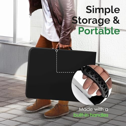 EconoHome Black 6ft Folding Table with Handle | Heavy-Duty Foldable ...