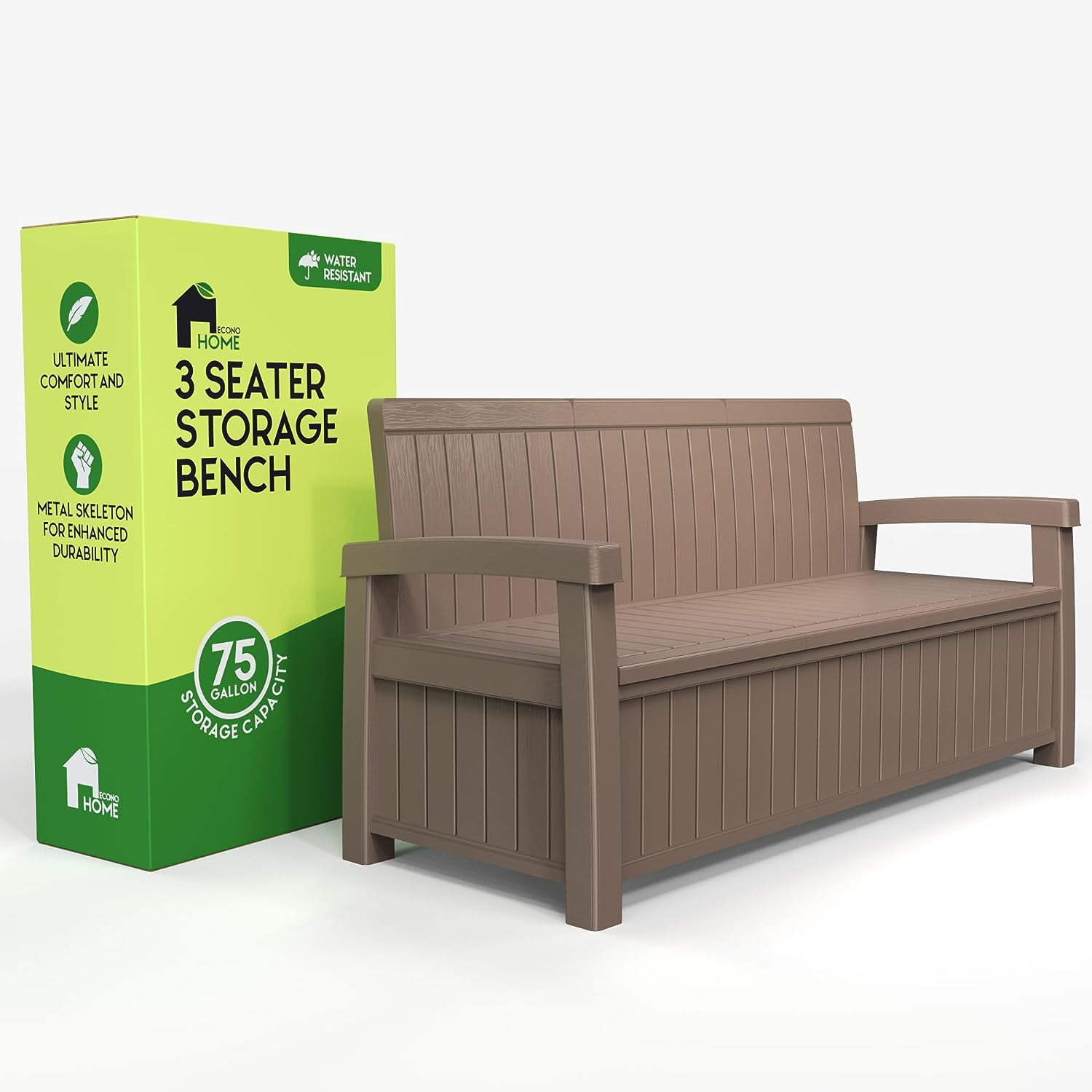 EconoHome Heavy Duty 3 Seat Outdoor Storage Bench - 90 Gallon ...