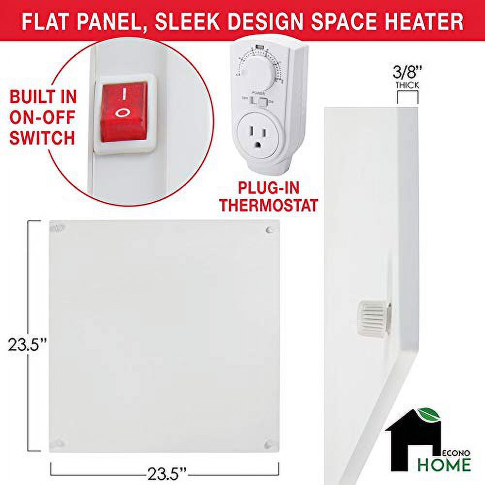 EconoHome Wall Mount Space Heater Panel - with Thermostat - 400 Watt ...