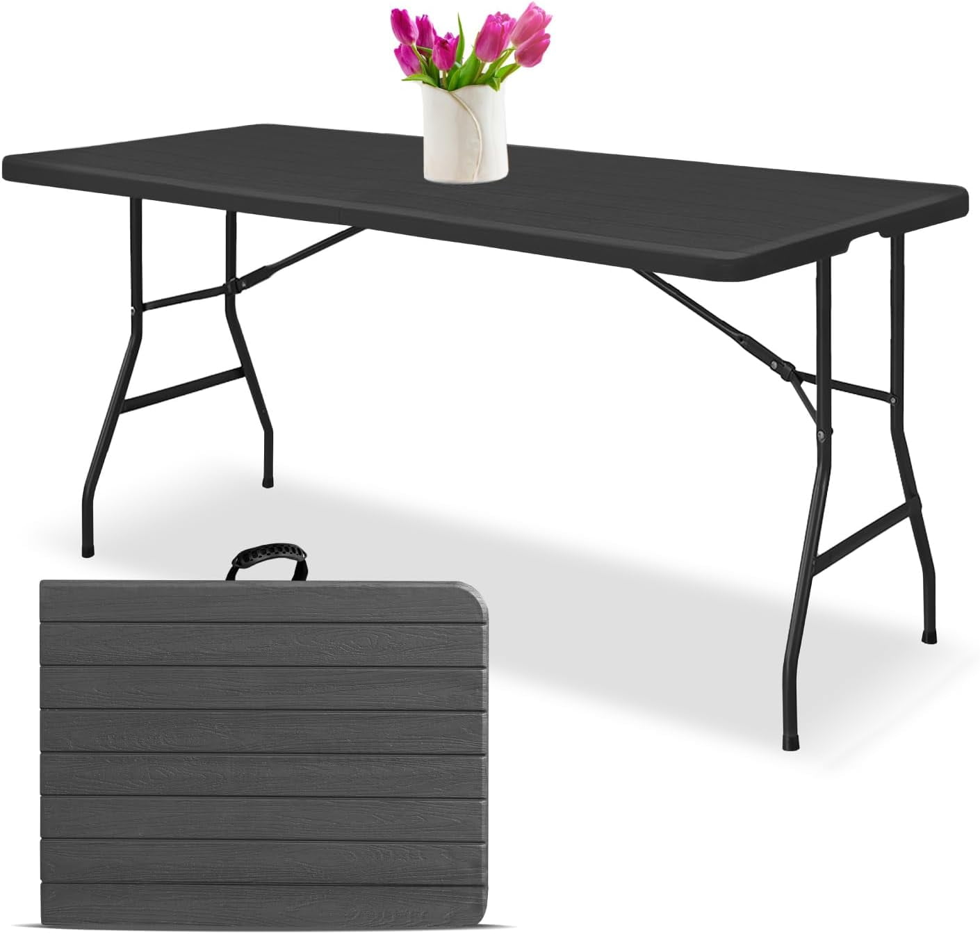 EconoHome White 4ft Folding Table with Handle | Heavy-Duty Foldable ...