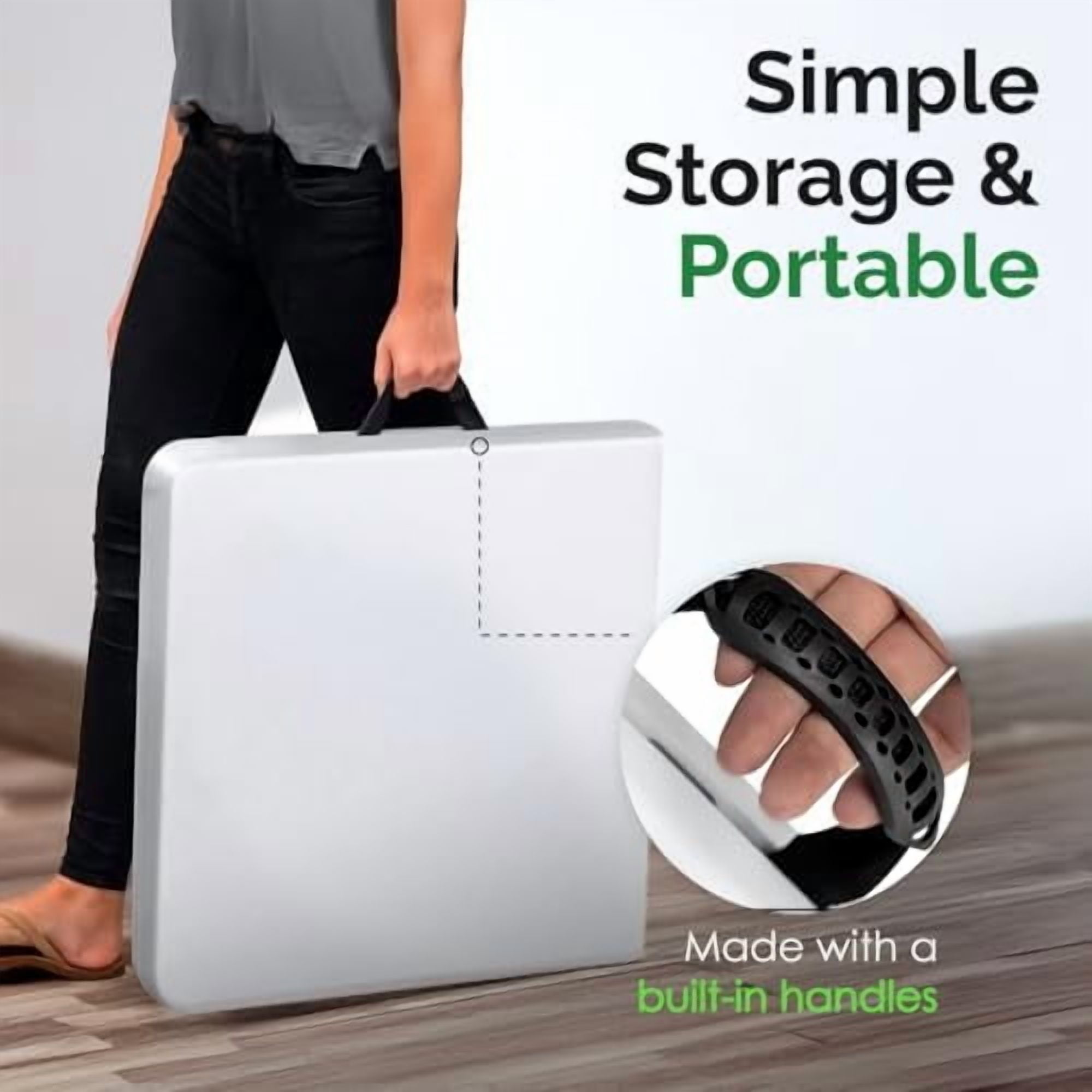 EconoHome White 6ft Folding Table with Handle | Heavy-Duty Foldable ...