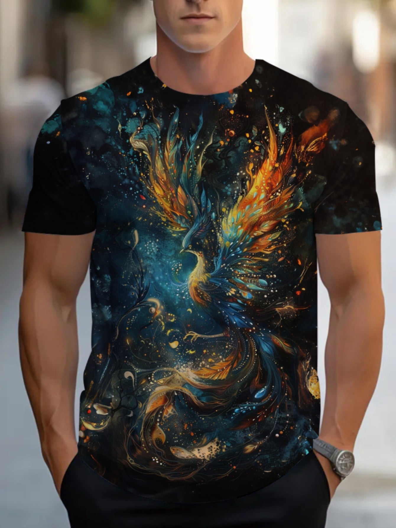 Economical Versatile Men's T-Shirt: Cool Phoenix Print Casual Sports ...