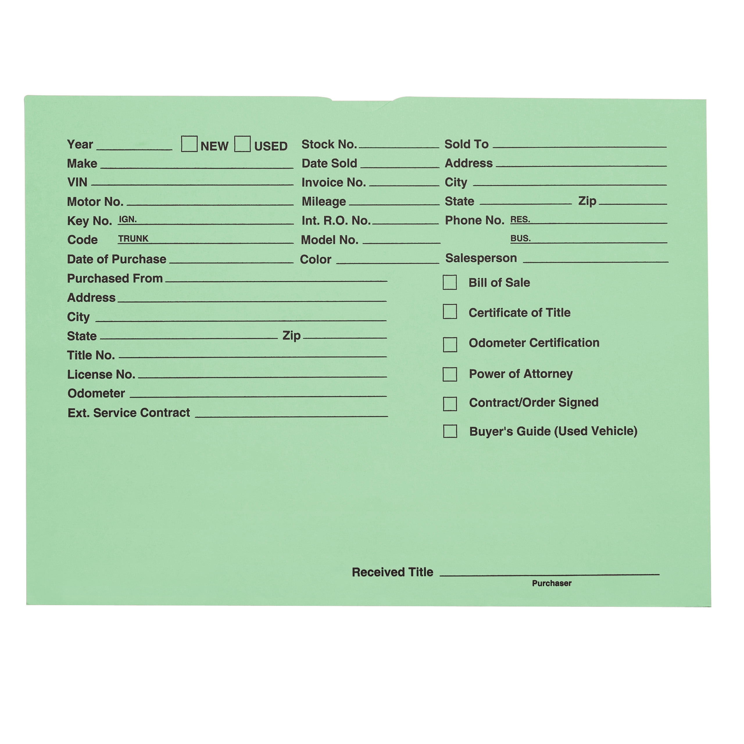 Economy Vehicle Deal Ticket - Green - 9 1/2"H x 11 3/4"W - Pack of 100 ...