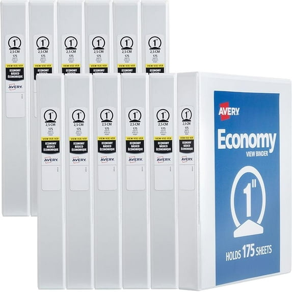 Economy View 3 Ring Binder 1/2 Inch Round Rings, 12 White Binders ...