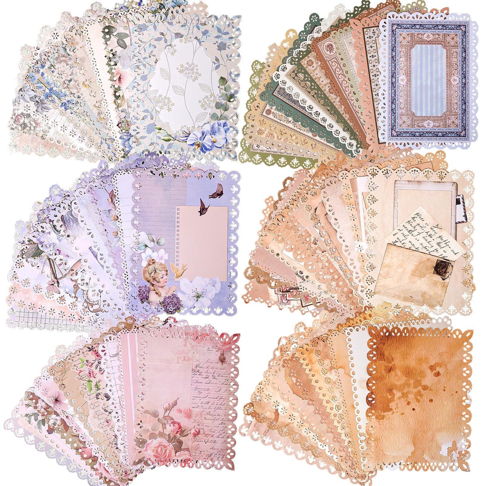 Ecoofor 60 Sheets Vintage STF9 Lace Edged Scrapbook Paper Set - 6-Pack ...