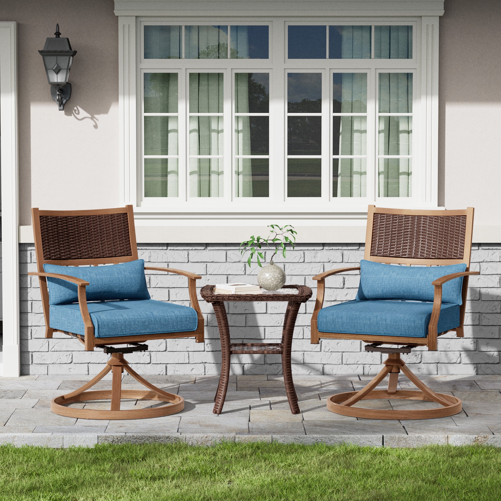 ECOPATIO 3 Pieces Patio Swivel Chairs Set of 2 with Wicker Table ...