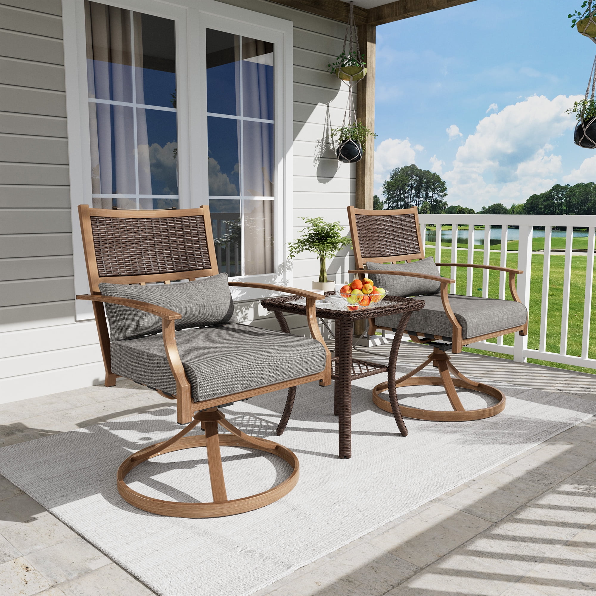 ECOPATIO 3 Pieces Patio Swivel Chairs Set of 2 with Wicker Table ...