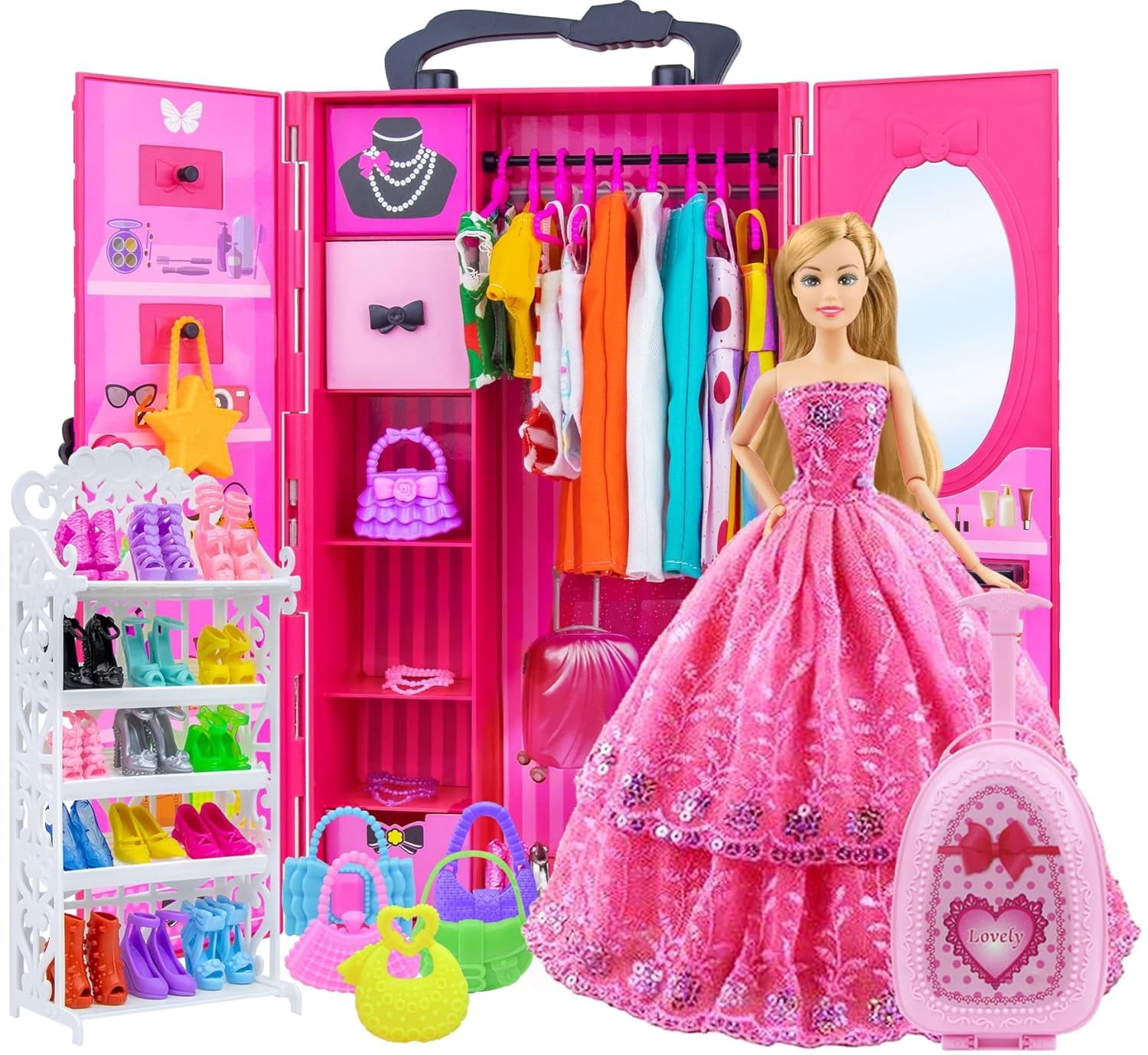 Ecore Fun Fashion Doll Closet Wardrobe for Doll Clothes and Accessories ...