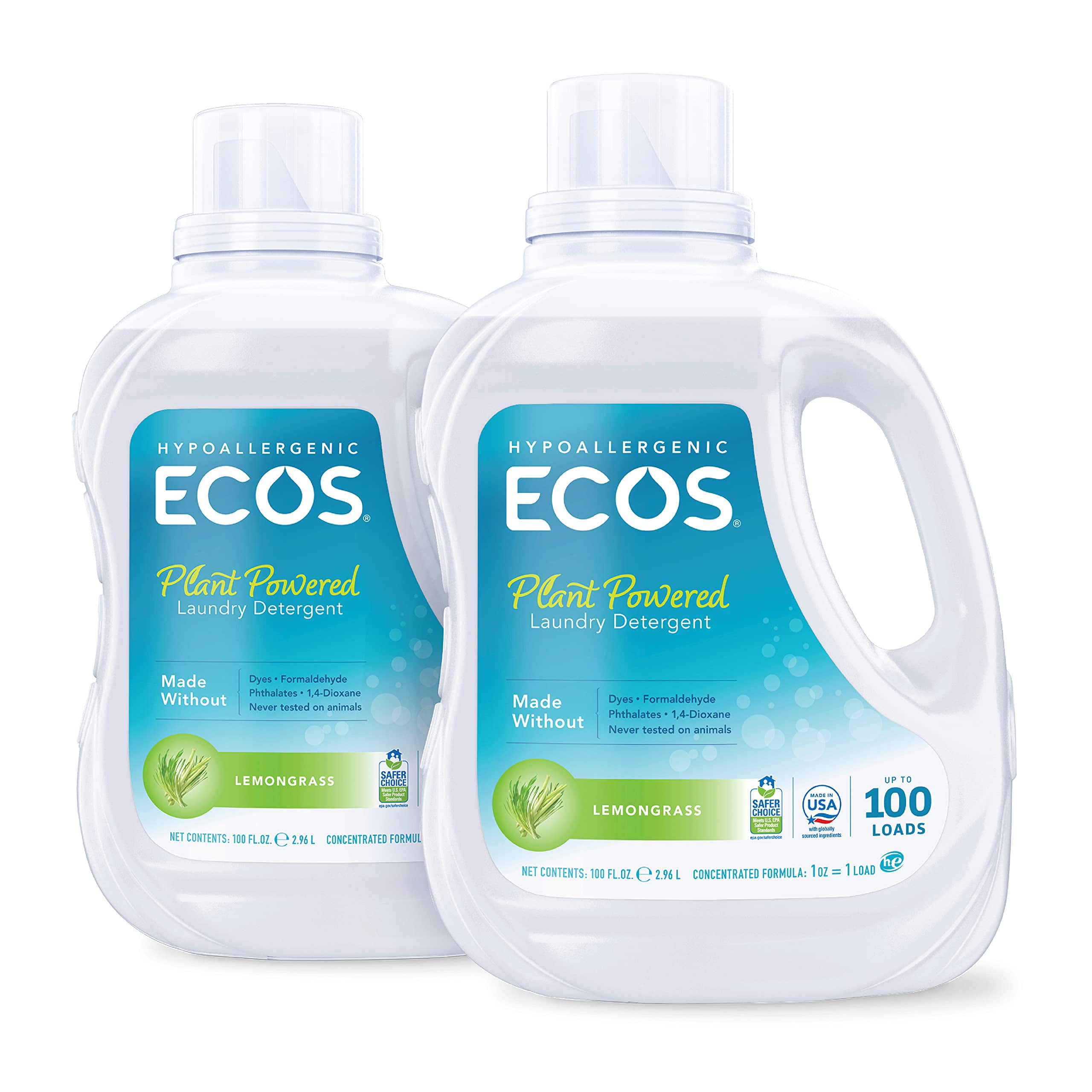ECOS Laundry Detergent Liquid, Lemongrass Scent, Hypoallergenic, 100 Fl ...