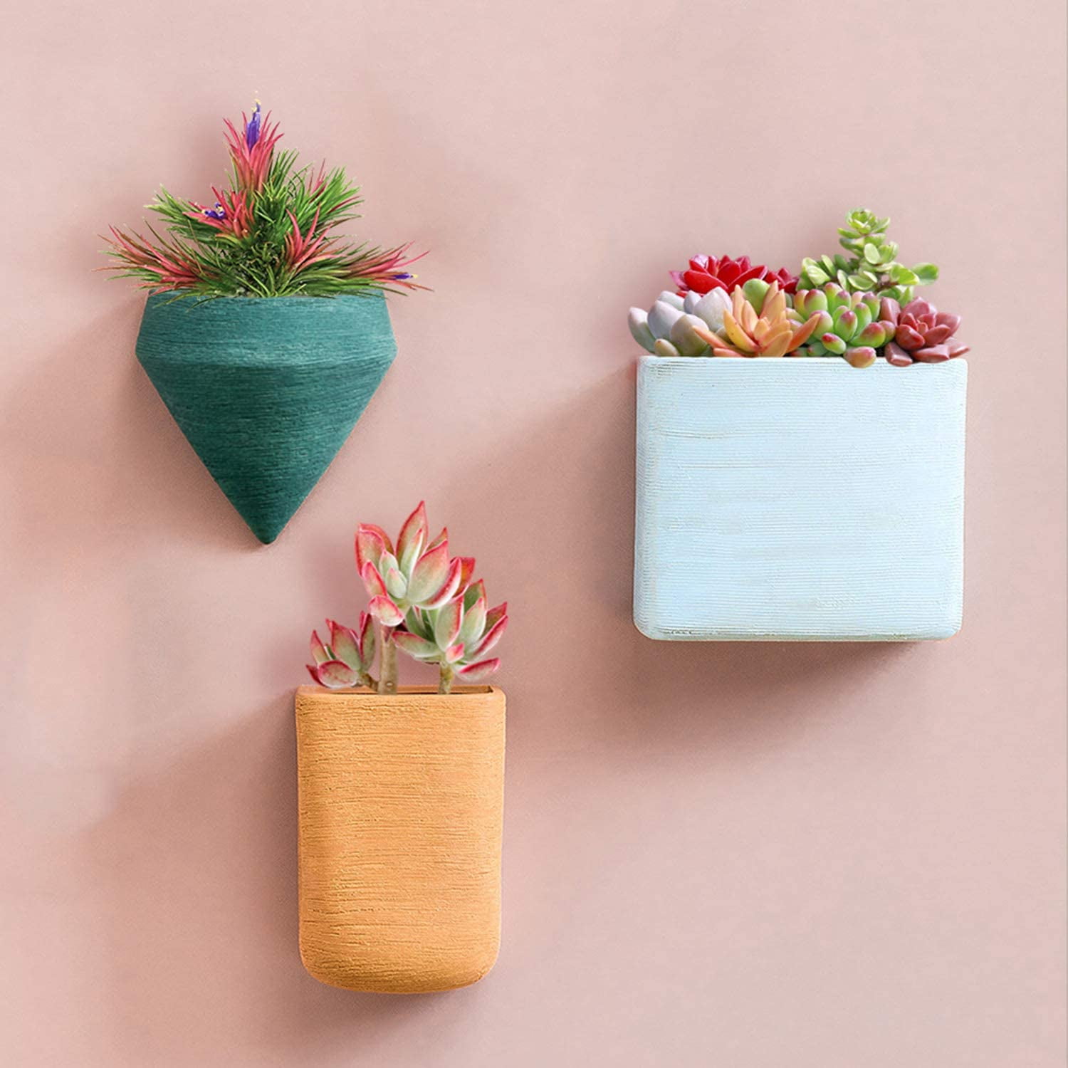 Ecosides Large 3 Pcs Wall Hanging Geometric Planter Vase Resin Wall ...
