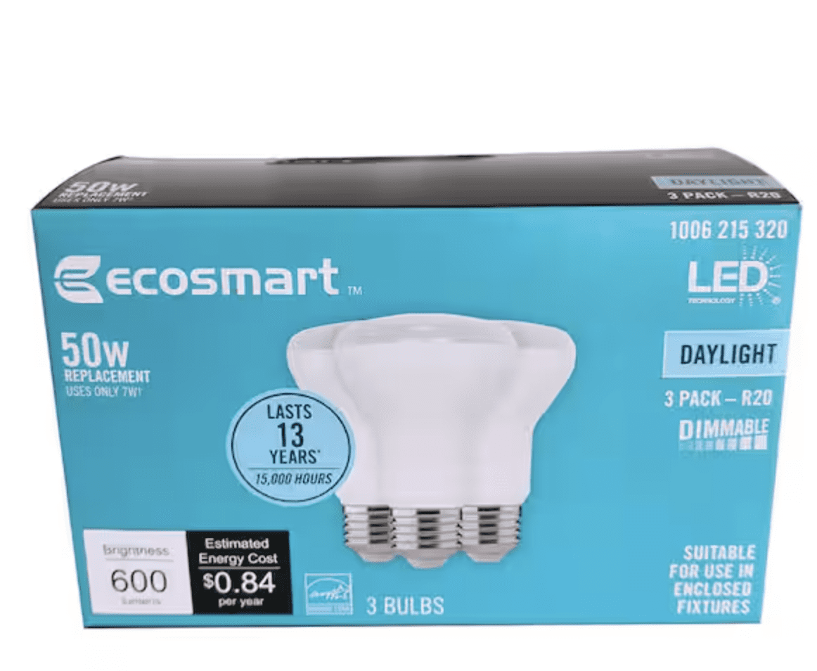 Ecosmart 50-Watt Equivalent R20 Dimmable ENERGY STAR LED Light Bulb ...