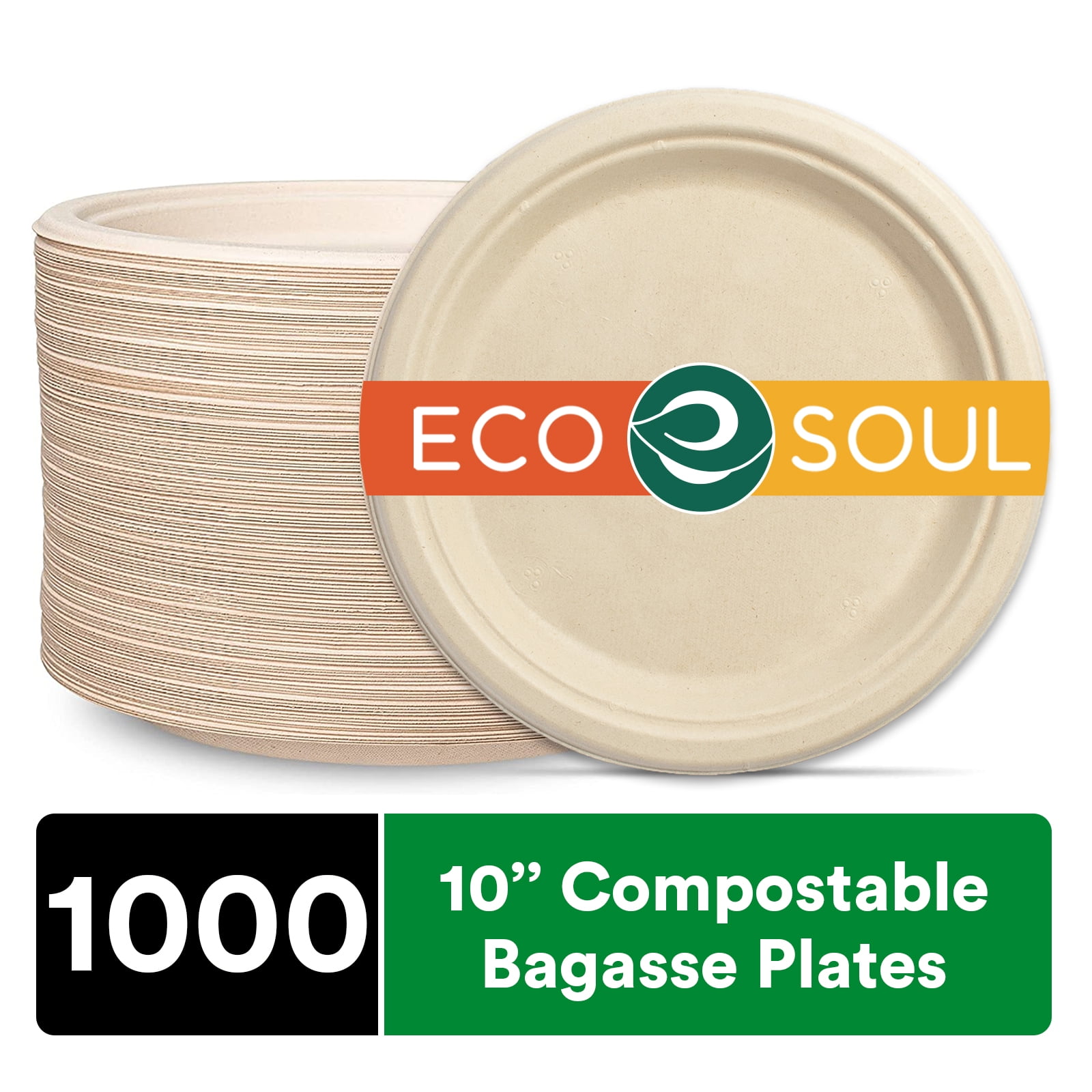 Eco Soul 100% Compostable 10 inch Paper Plates [1000-Pack] Disposable ...
