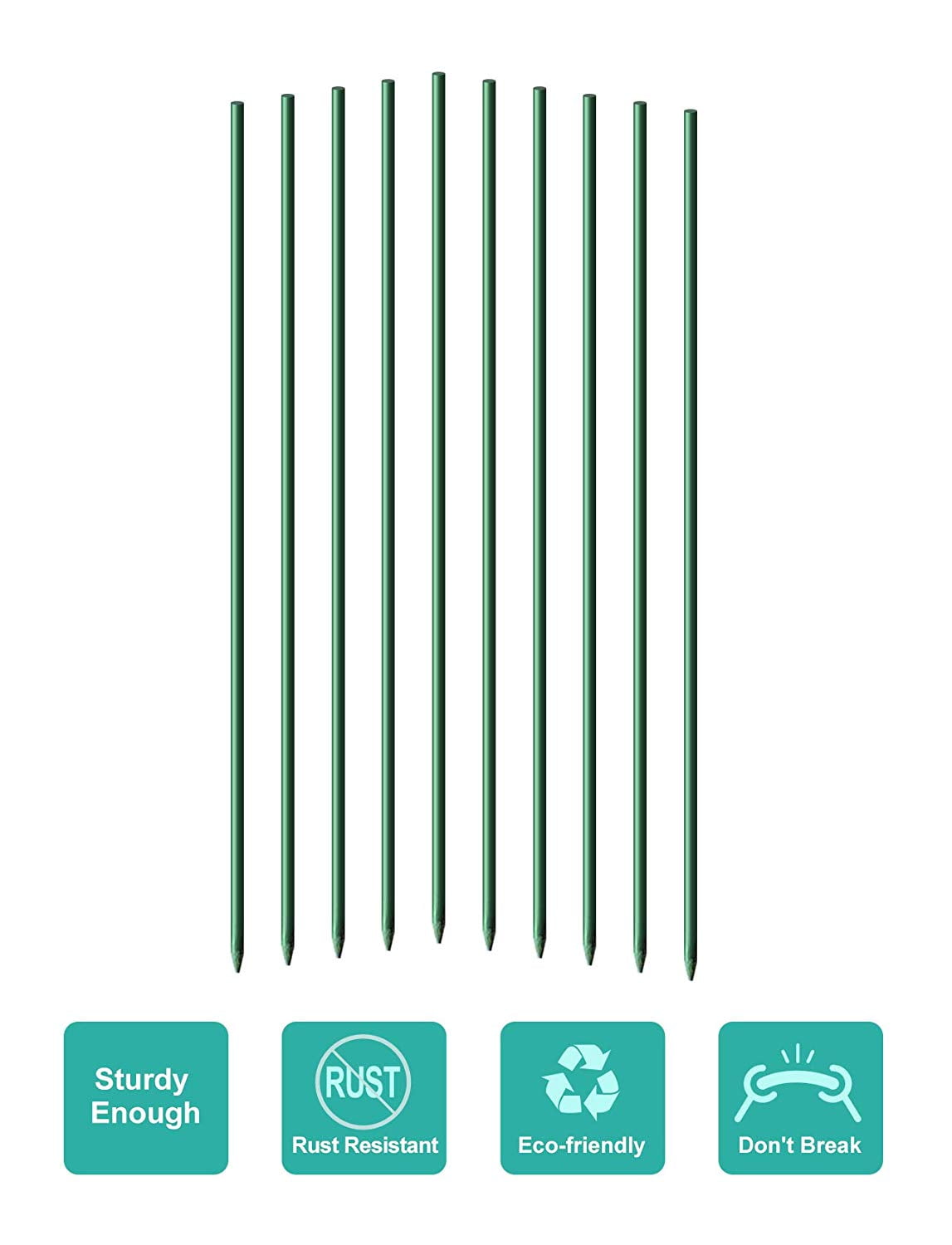 Ecostake Garden Stakes 5-Ft for Climbing Plants Supports Pole 10 Pack ...