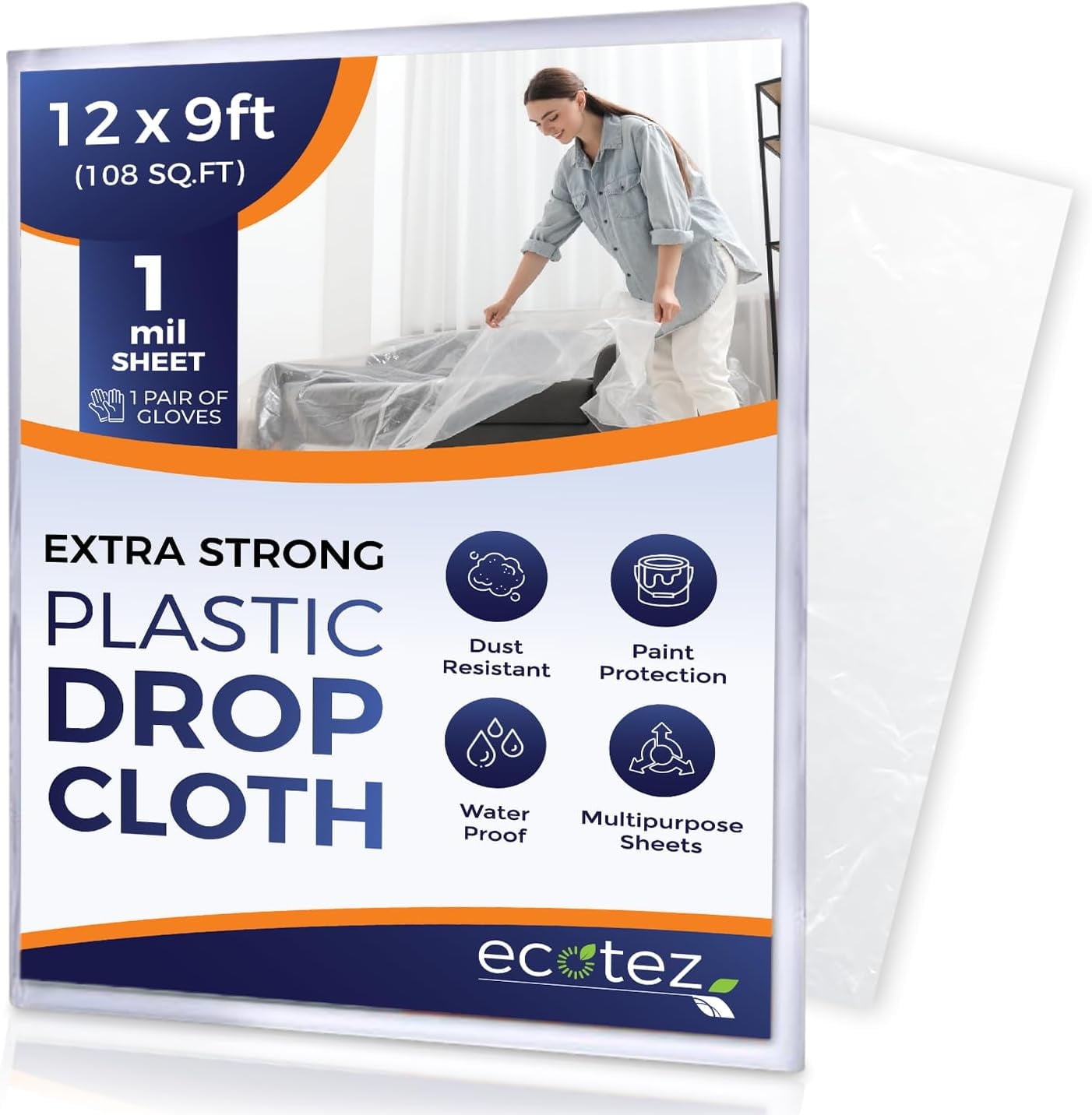 Ecotez 1 Pack 12 x 9 ft Extra Large Painter's Drop Cloth - Light ...