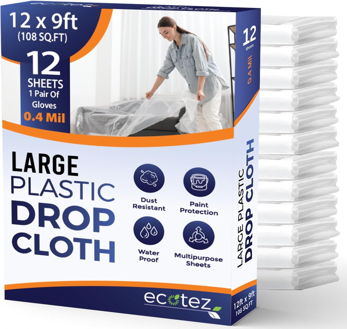 Ecotez 12 Pack 12 x 9 ft Extra Large Painter's Drop Cloth - Light ...