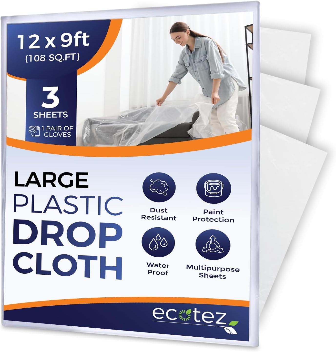 Ecotez 3 Pack 12 x 9 ft Extra Large Painter's Drop Cloth - Light ...