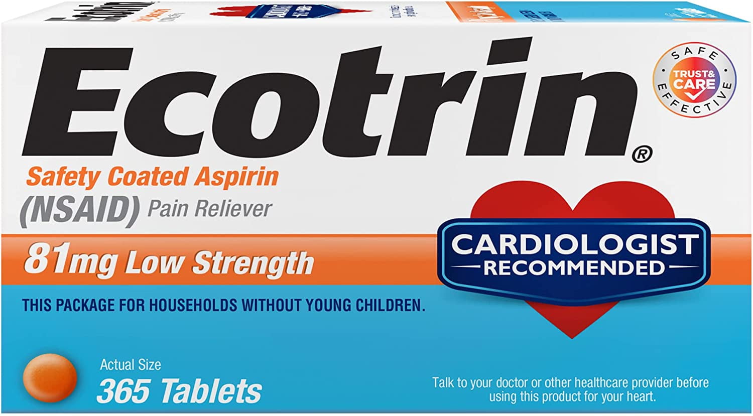 Ecotrin Low Strength Aspirin, 81mg Low Strength, 365 Safety Coated ...