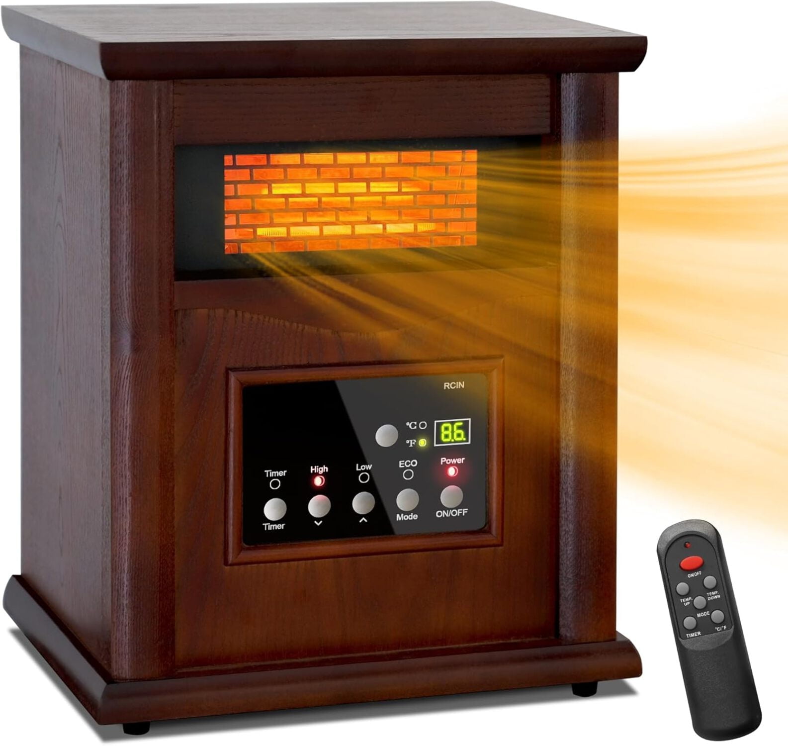 Ecotronic 1500W Electric Infrared Brown Space Heater, 3 Heat Settings ...