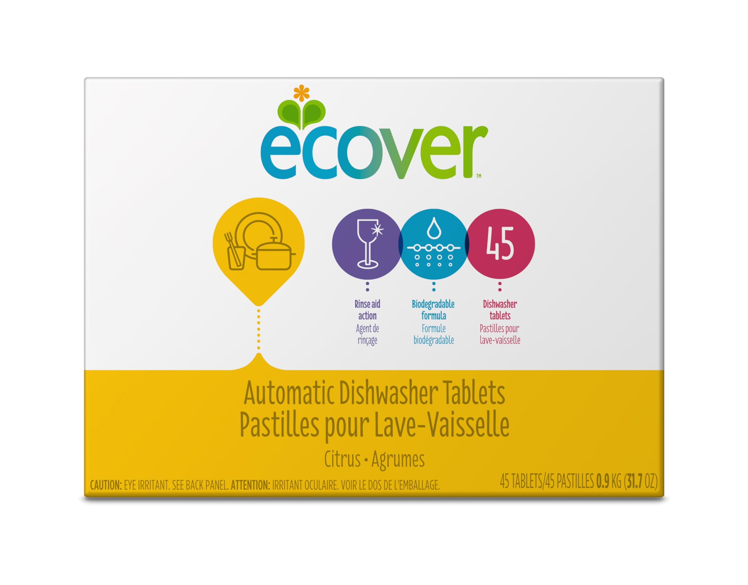 Ecover Natural Dishwasher Detergent Tabs, Citrus Scent, 31.7 oz, 45 ...