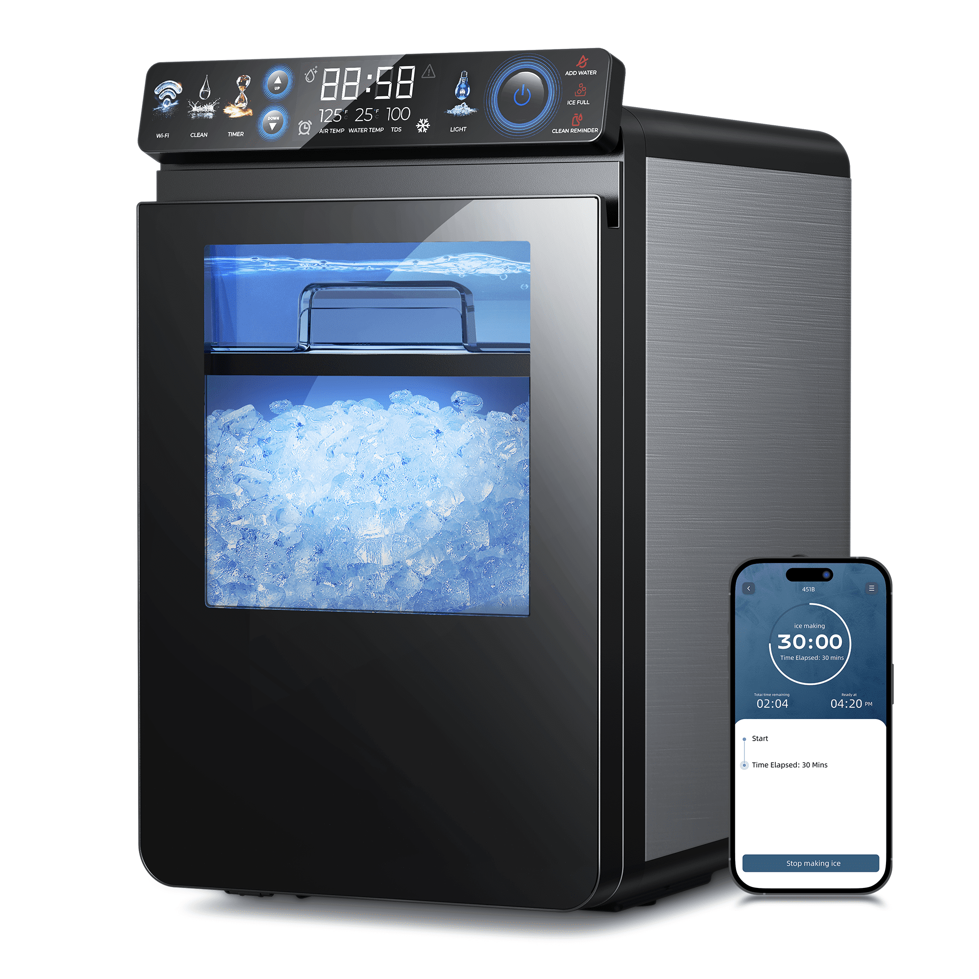 Ecozy Chillio Nugget Ice Maker Countertop with App Control, Smart ...