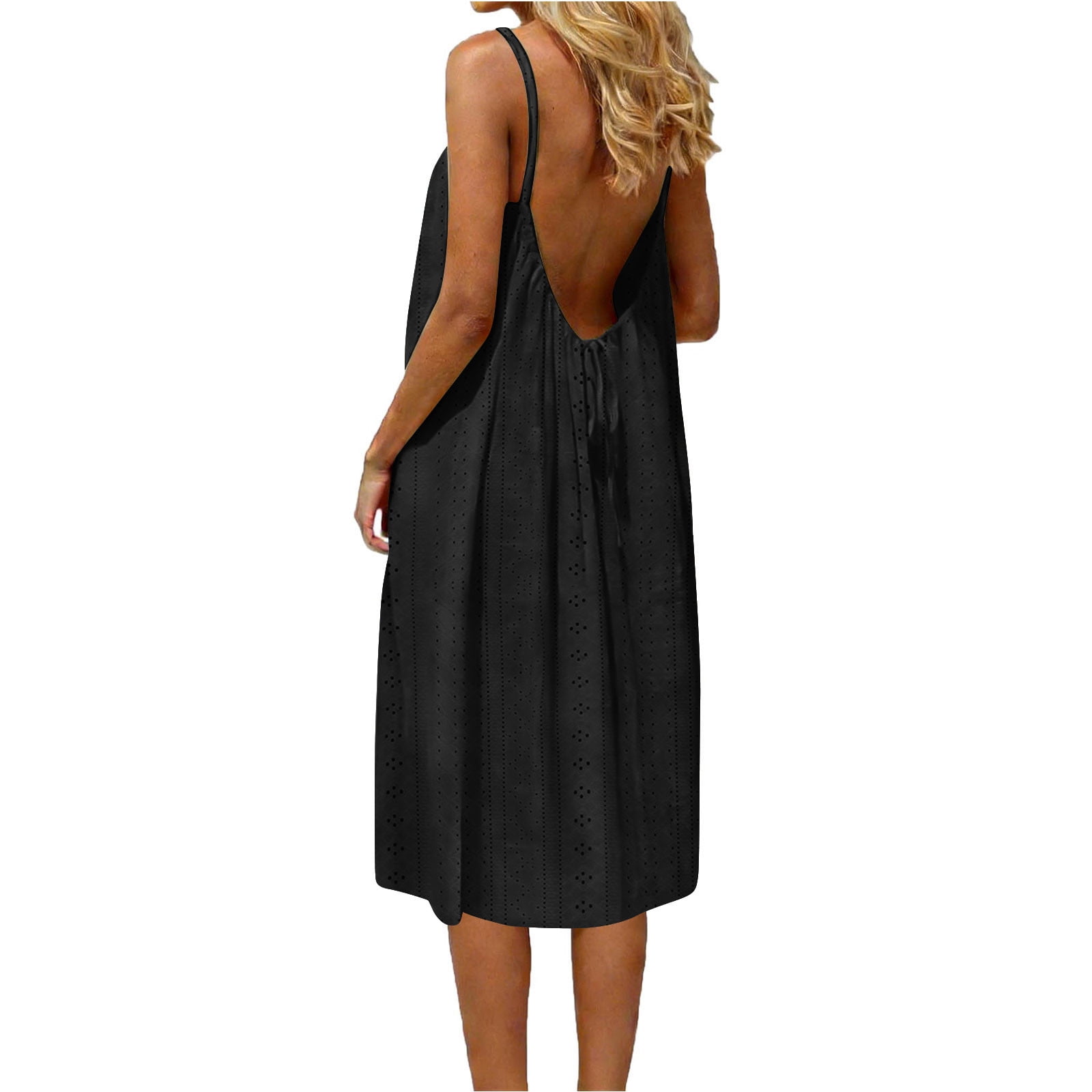 Ecqkame Backless Cami Dresses for Women Summer Flowy Sleeveless Open ...